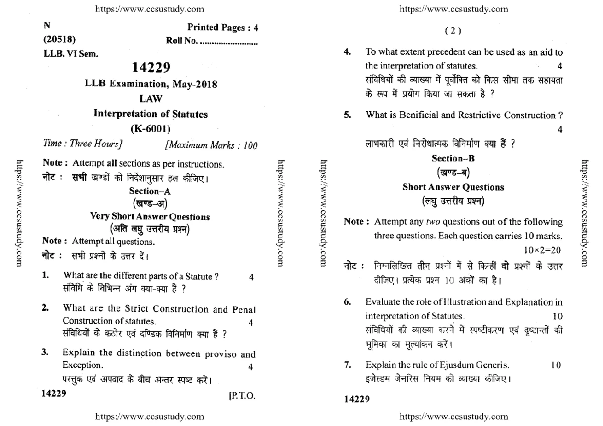 Question paper llb - LLB - Studocu
