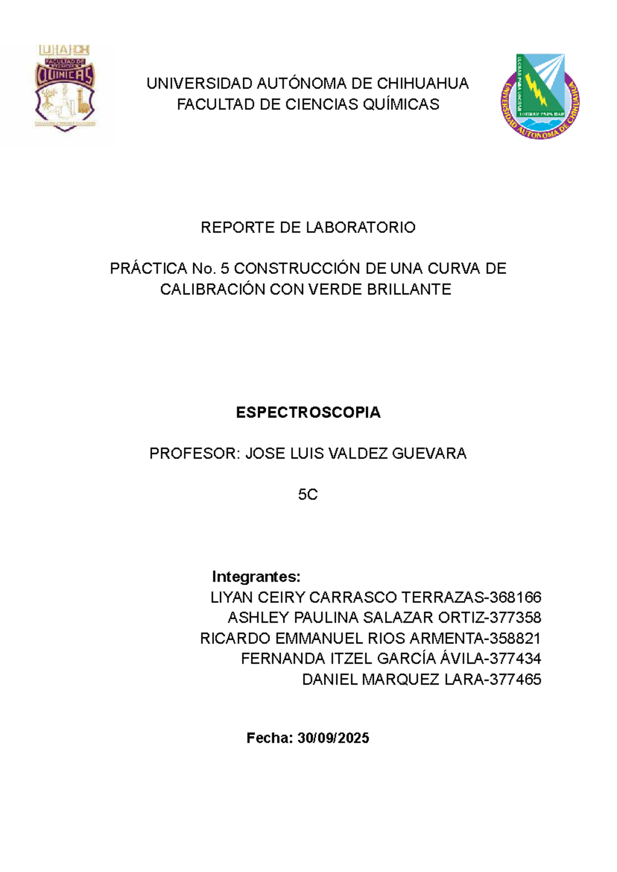 Reporte de Laboratorio 5: Curva de Calibración con Verde Brillante ...