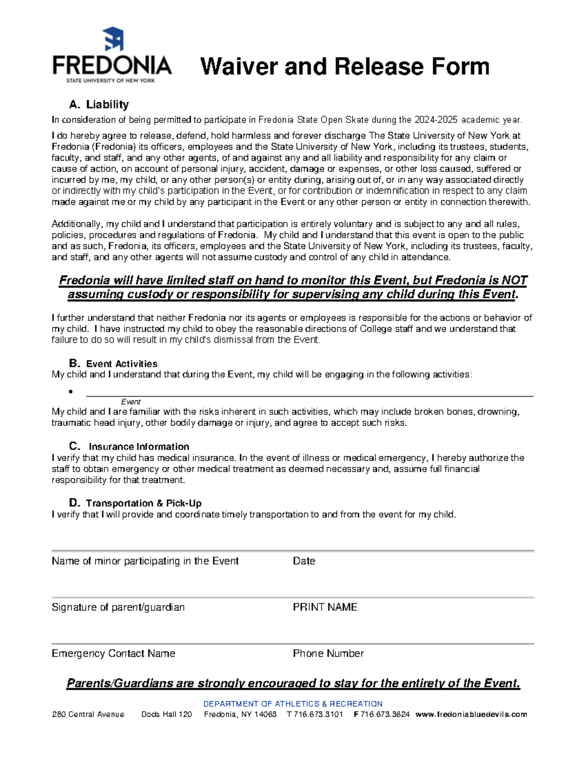 Open Skate Waiver & Release Form 2024-2025 - Studocu