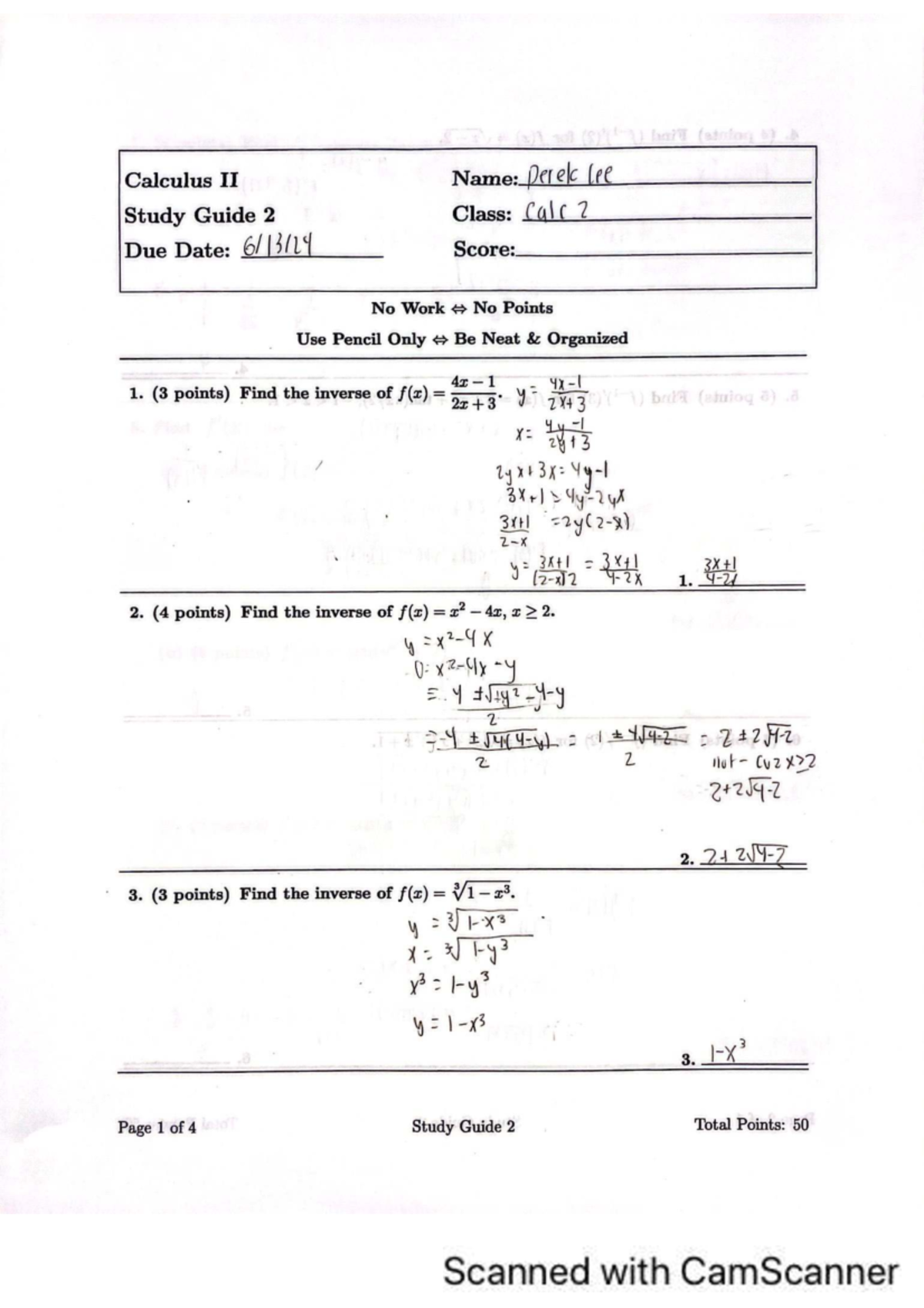 Calculus II (Calc 2) Study Guide 2: Inverses and Integrals - Studocu