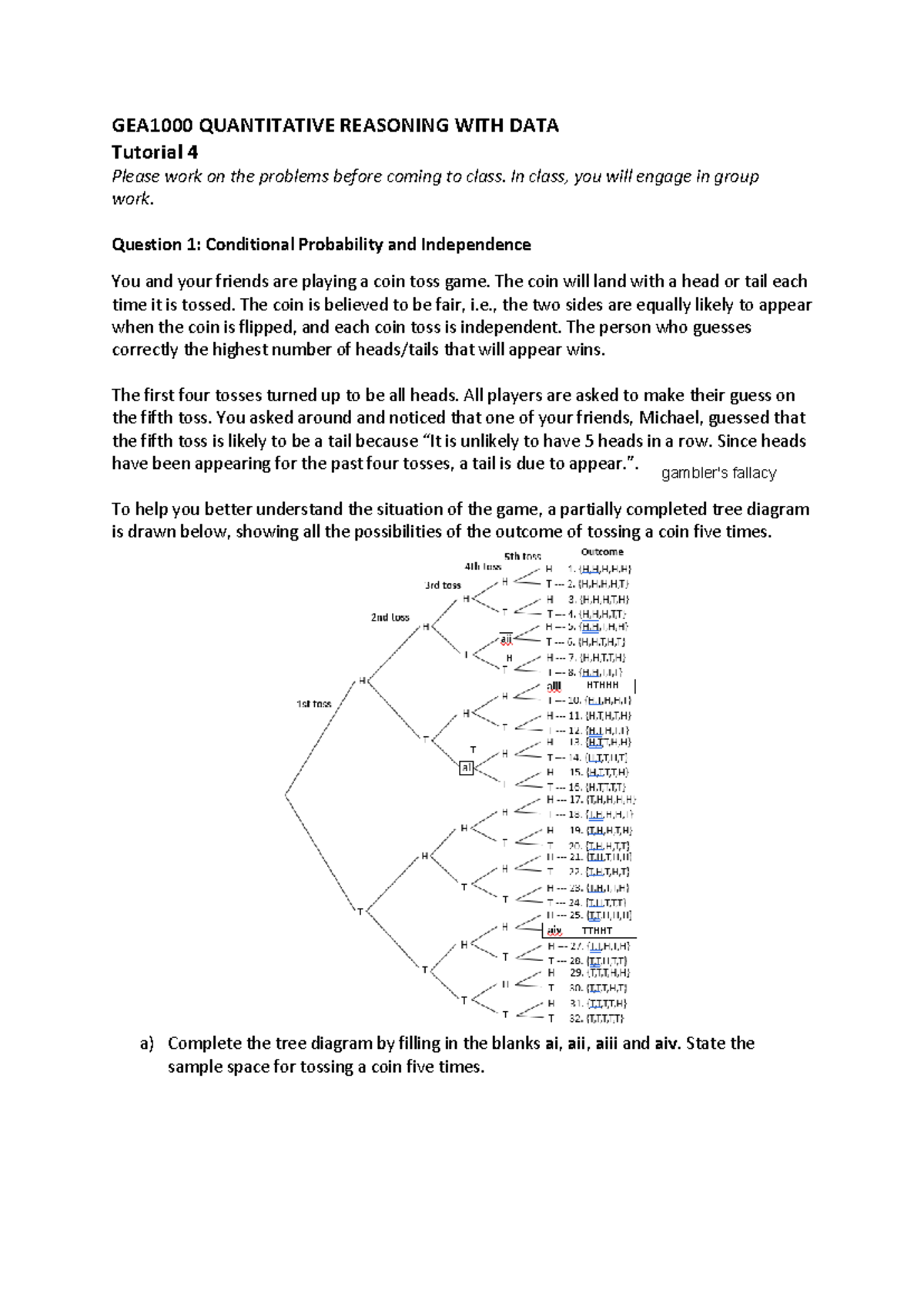 QUANTITATIVE REASONING WITH DATA Tutorial 4: Probability & Inference ...