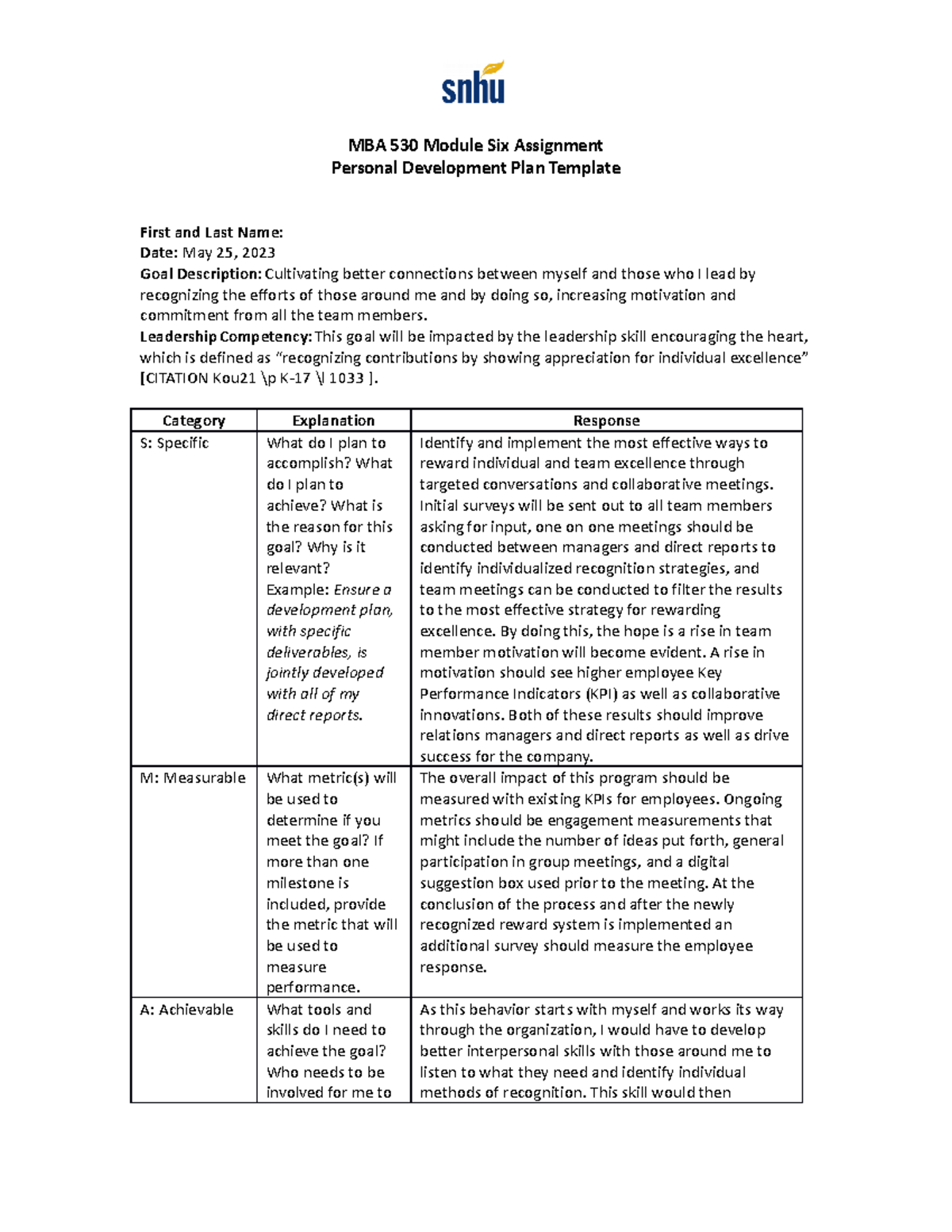 6-2 Assignment- Personal Development Plan Assignment - MBA 530 Module ...