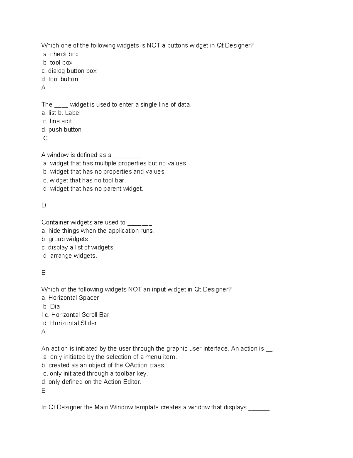 INF2611 EXAM PREP - Qt Designer Widget Questions - Studocu