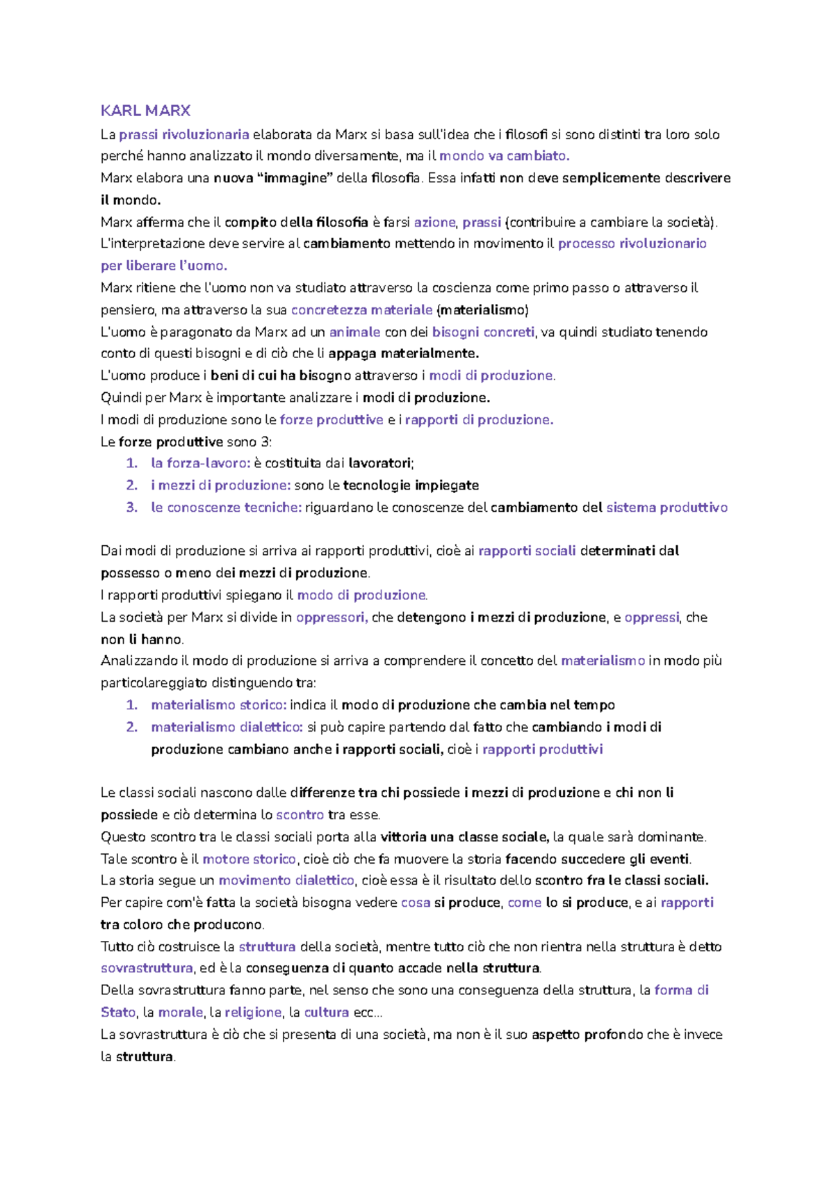 Marx - I punti principali del pensiero filosofico di Marx: Riassunto ...