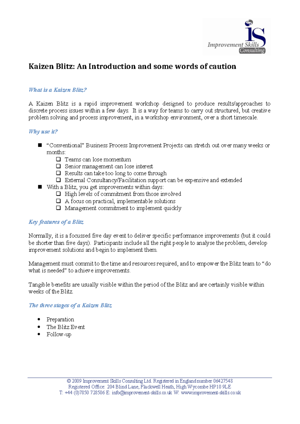 Kaizen Blitz Overview: Rapid Improvement Workshop Insights - Studocu