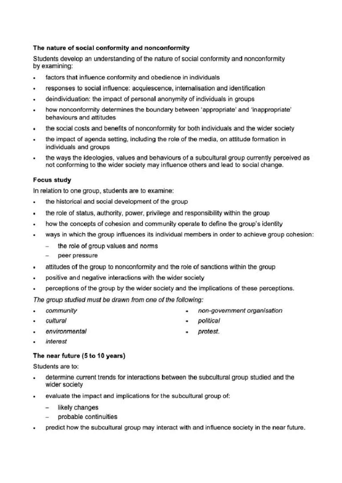 HSC Society and Culture Notes: Conformity and Obedience Factors - Studocu