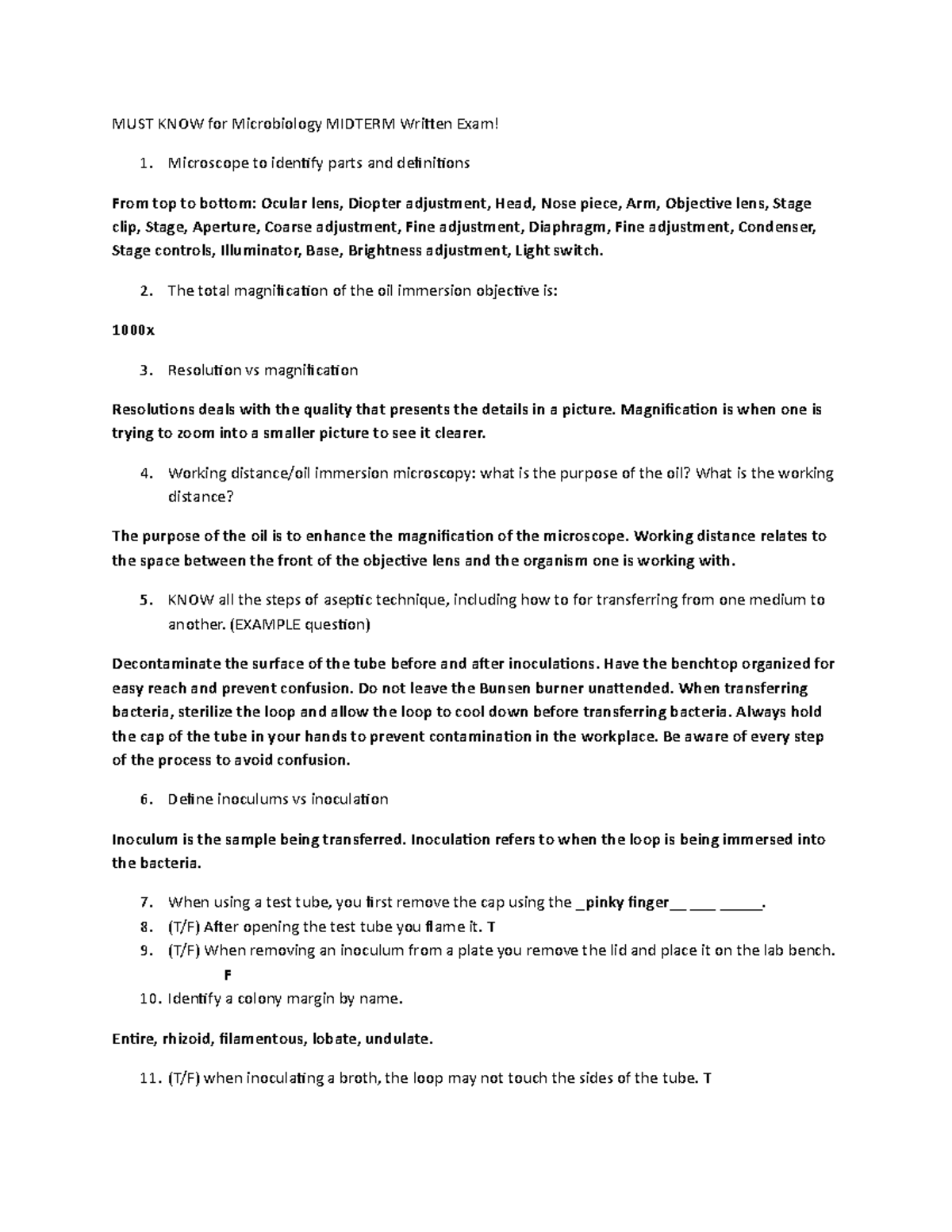 Microbiology MIDTERM Lab Exam Review: Key Concepts & Techniques - Studocu