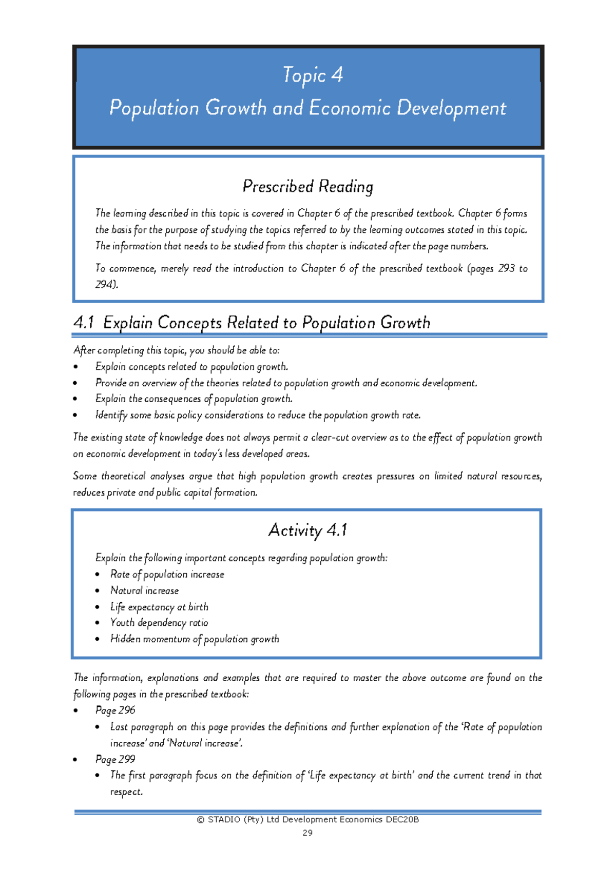 DEC20B Topic 4 - Population Growth & Economic Development Study Guide ...