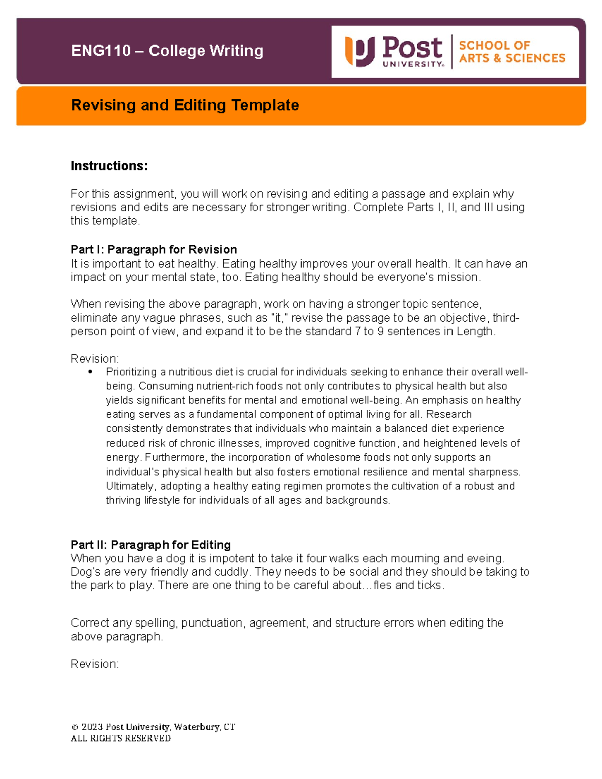 ENG110 Unit 6 Assignment: Revising and Editing Guide - Studocu