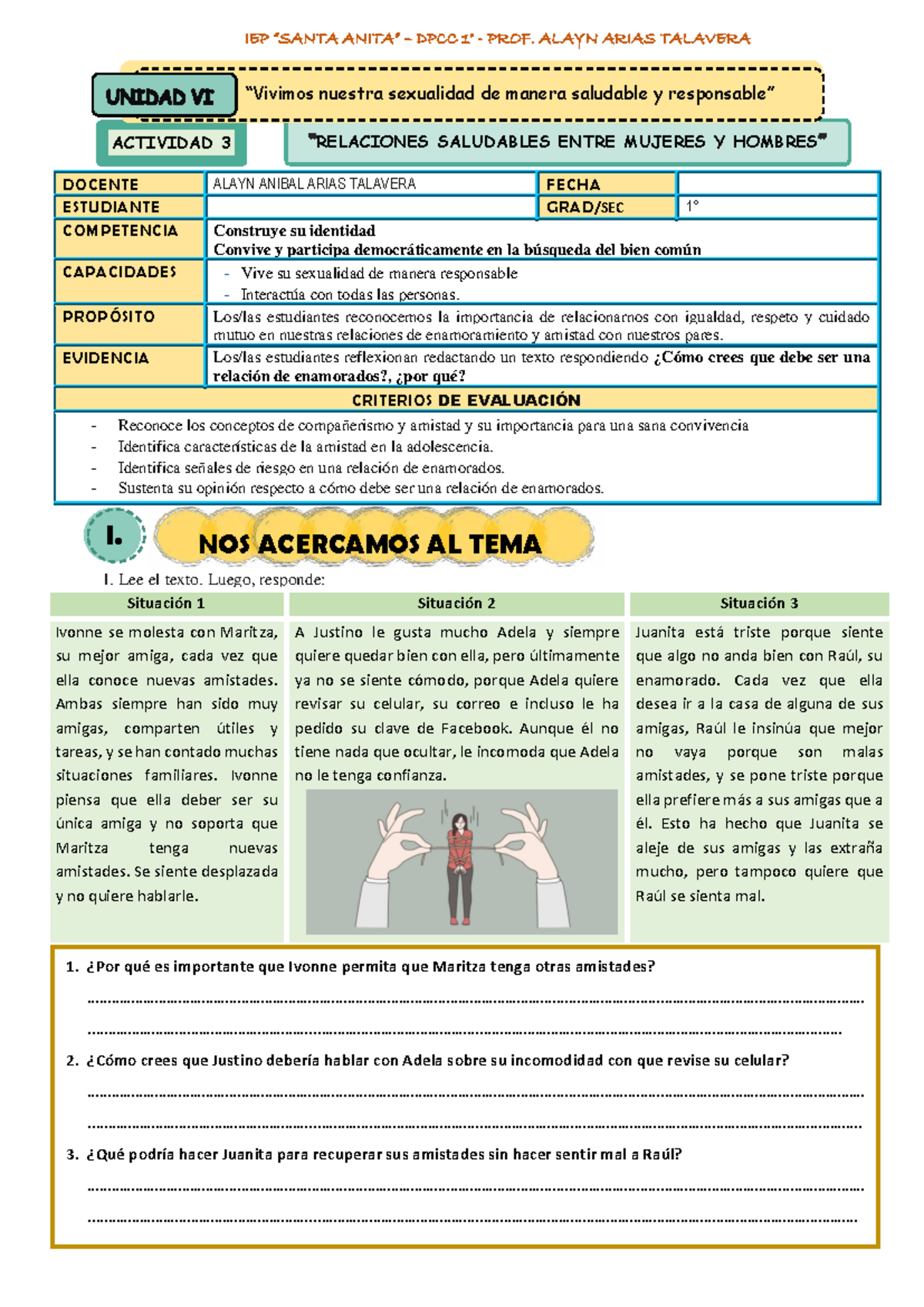 IEP DPCC PROF. ALAYN ARIAS TALAVERA Actividad 3: Relaciones Saludables ...