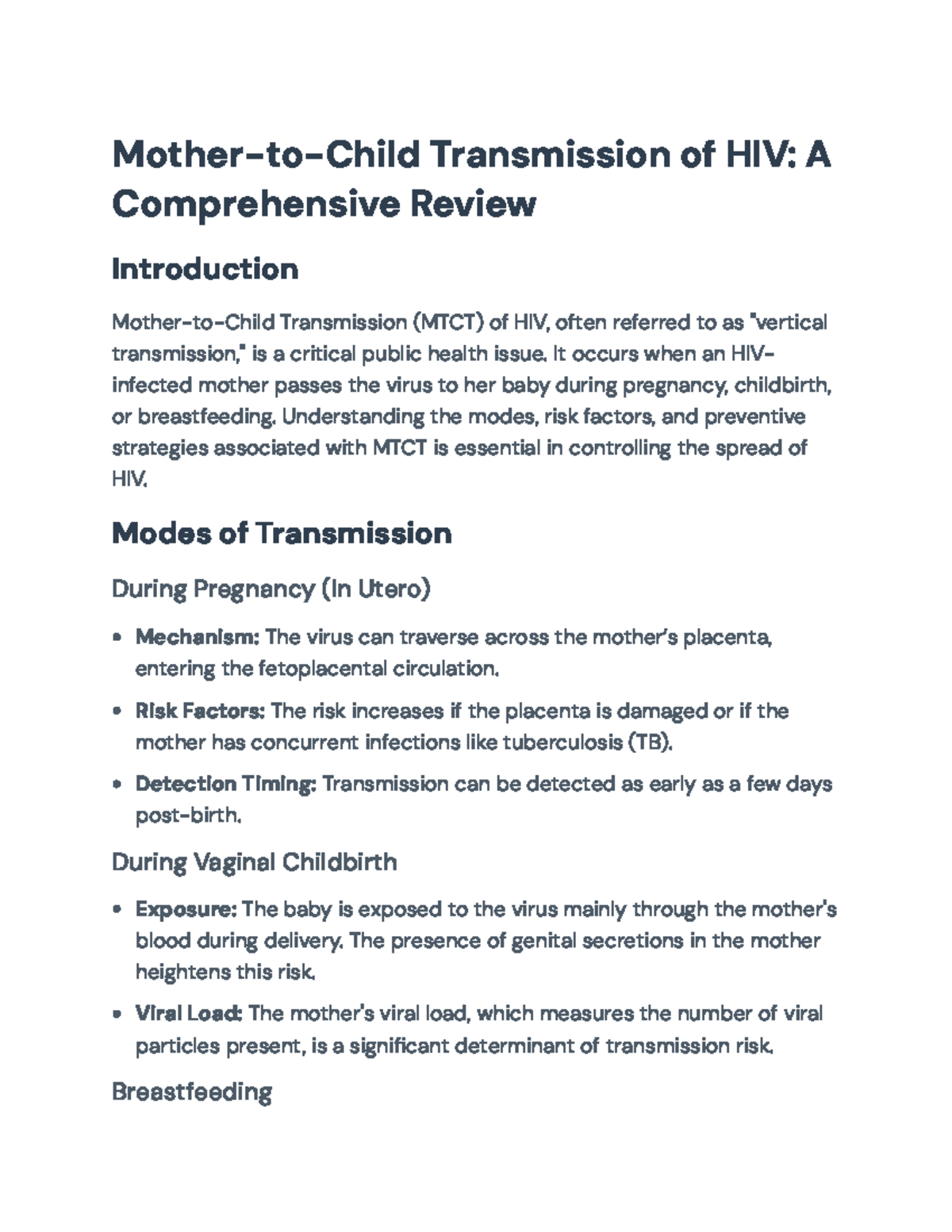 Mother-to-Child Transmission of HIV: Mechanisms and Prevention ...