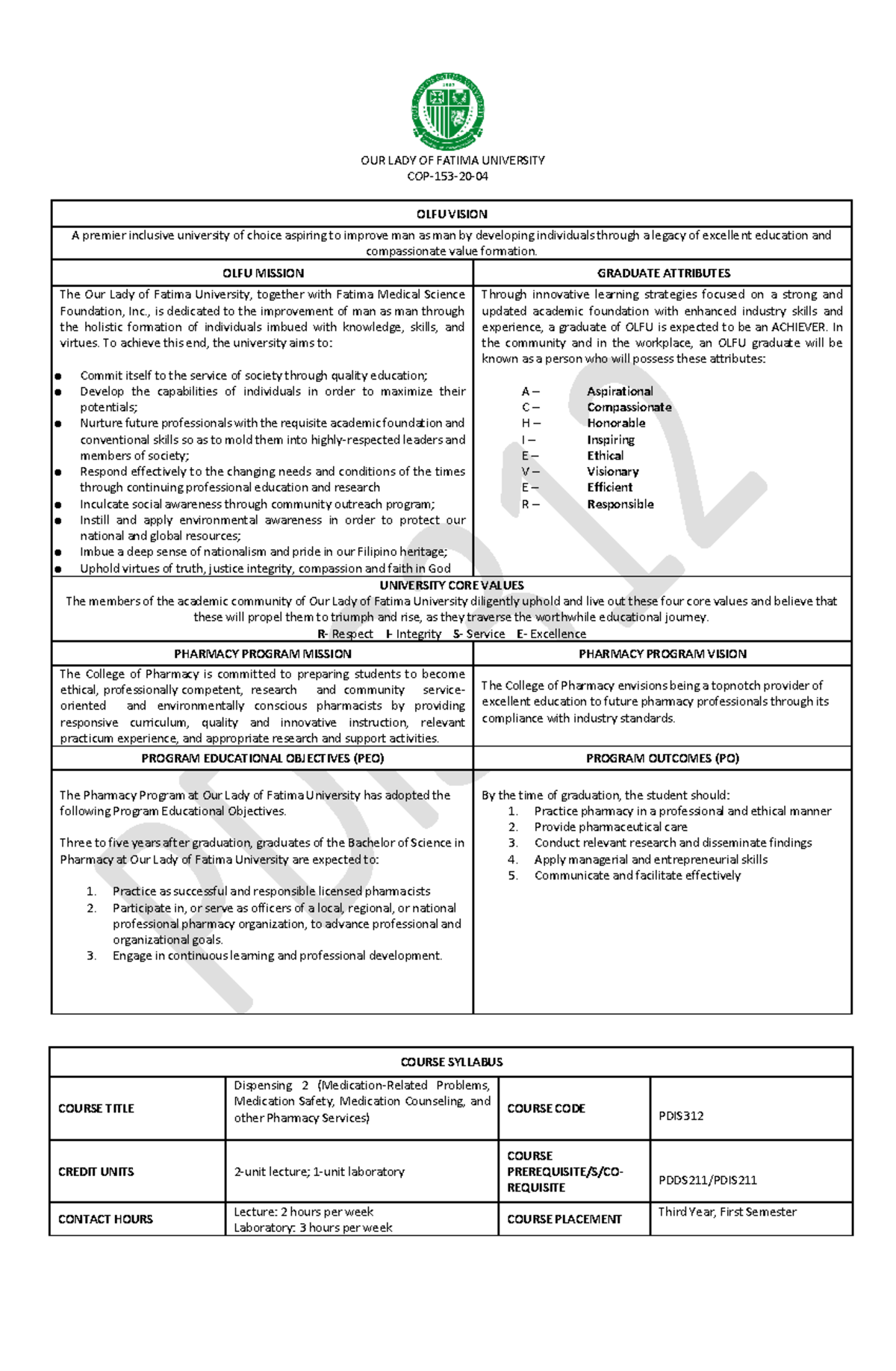 III-PDIS312-Dispensing 2 Syllabus - Medication Safety & Counseling ...