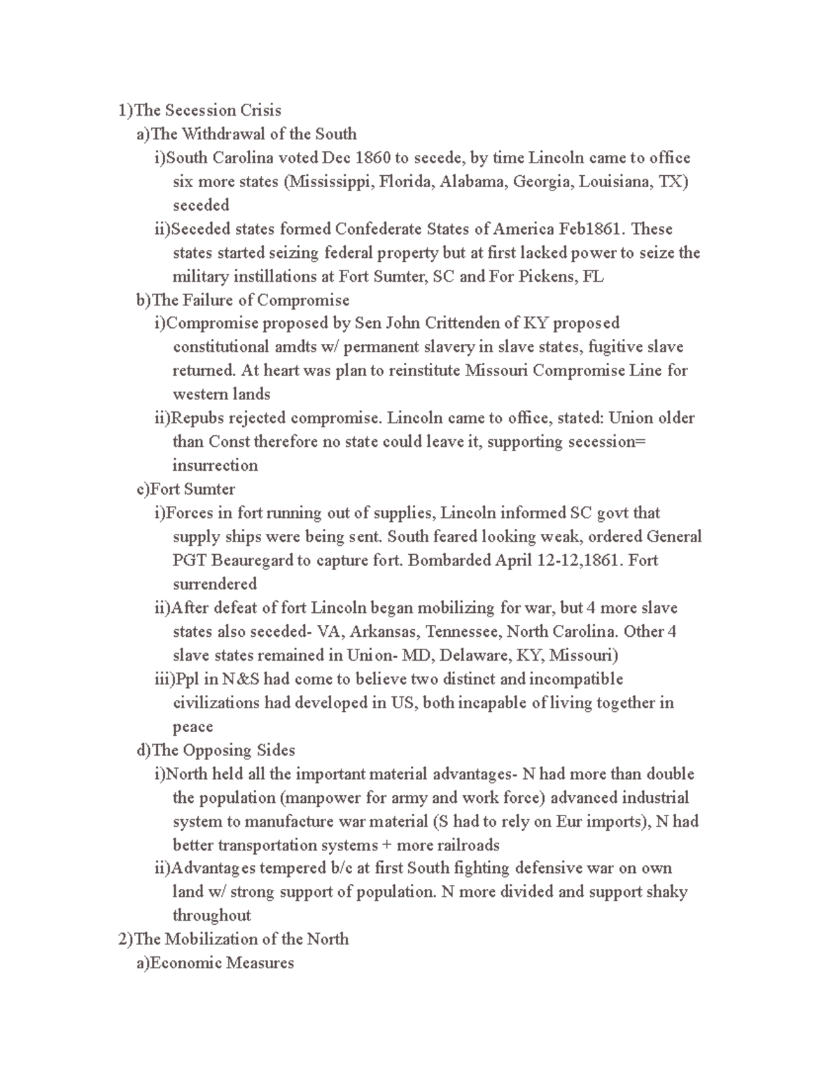 APUSH Ch 14: Secession Crisis and Northern Mobilization Notes - Studocu