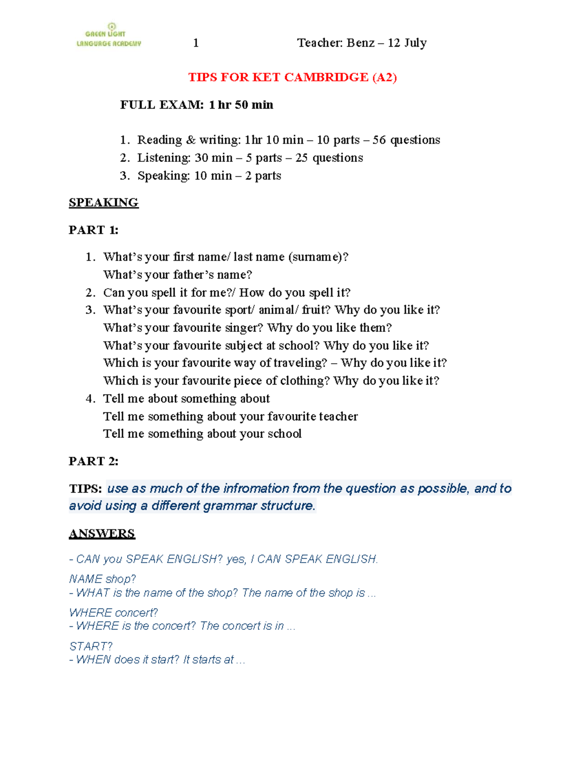 KET Cambridge (A2) Full Exam Tips: Reading, Writing, Listening ...