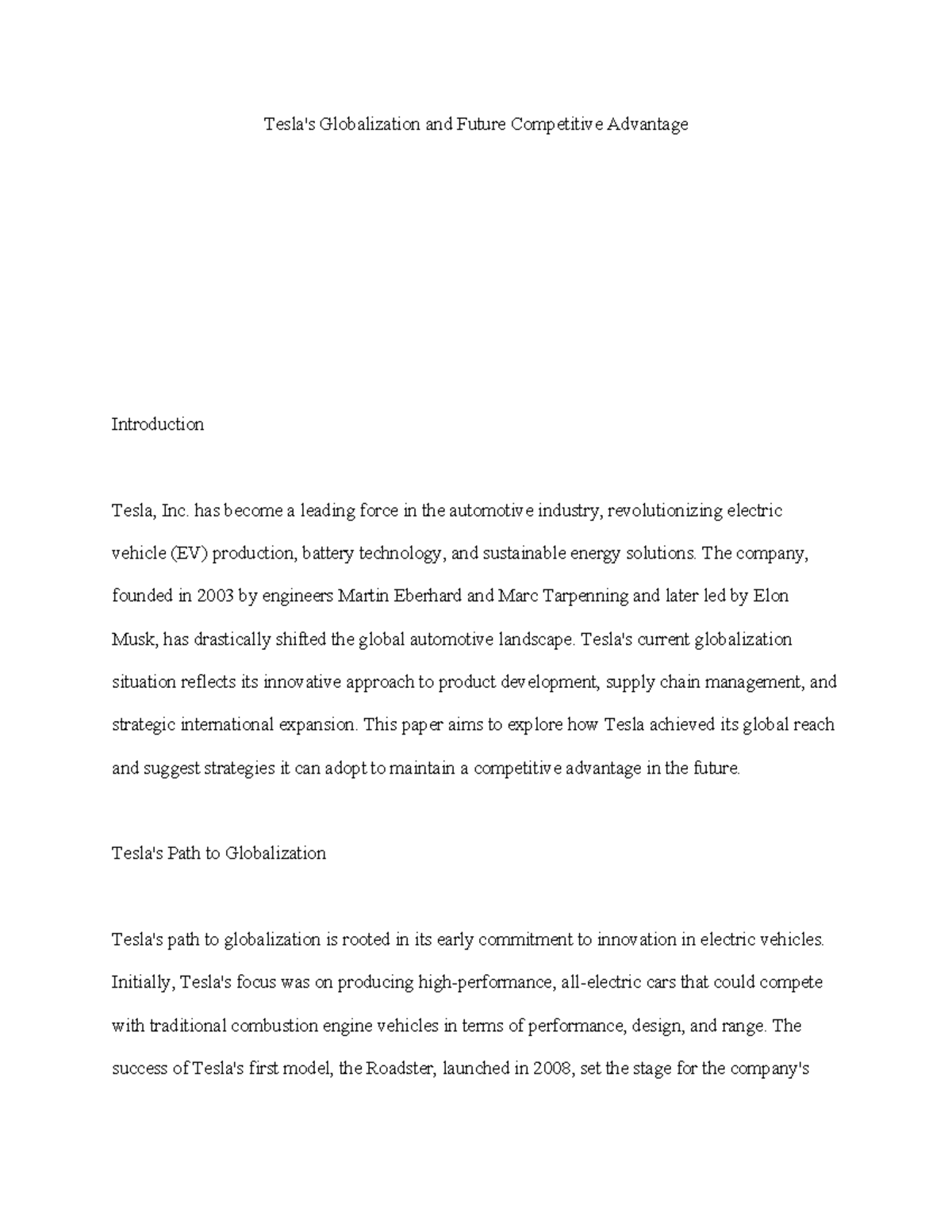 Case Study: Tesla's Globalization & Competitive Advantage (GHBHB ...