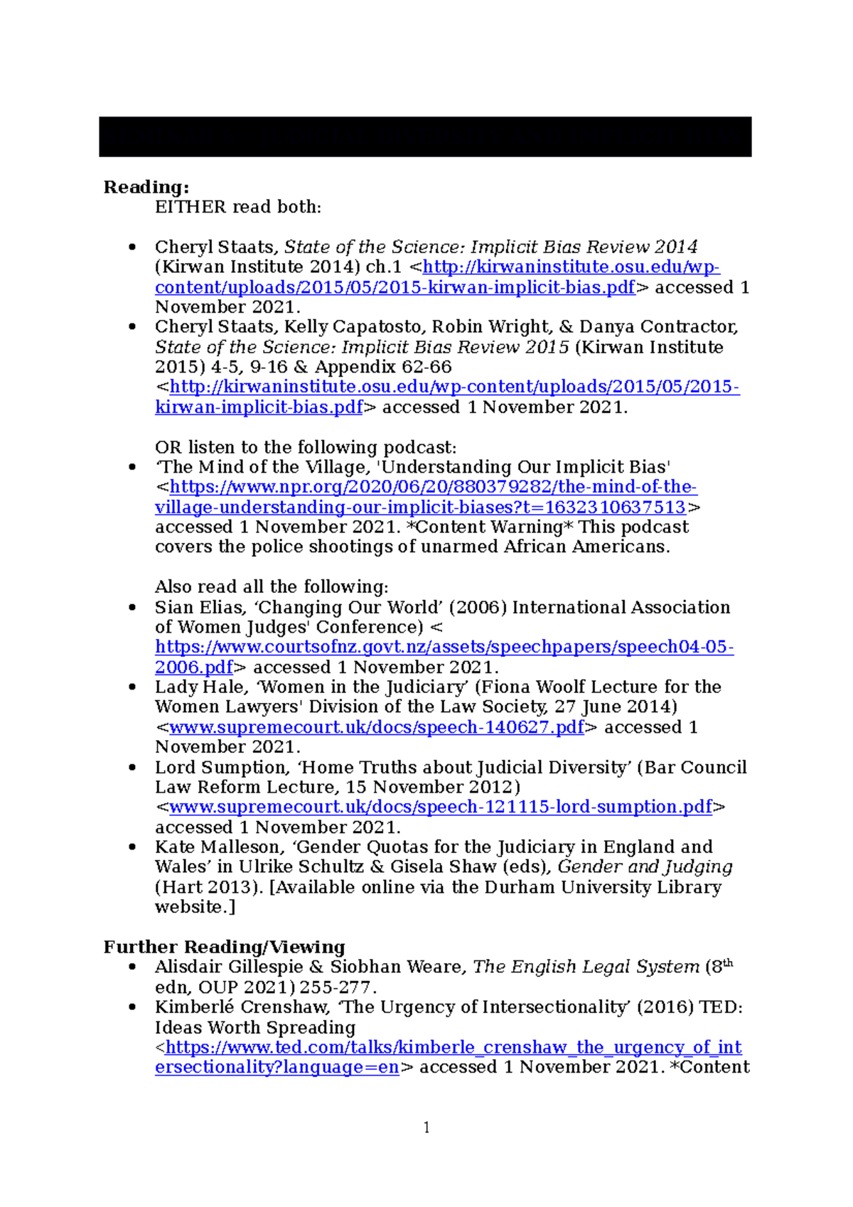 ELLM Seminar 6: Implicit Bias and Judicial Diversity Review 2021-22 ...