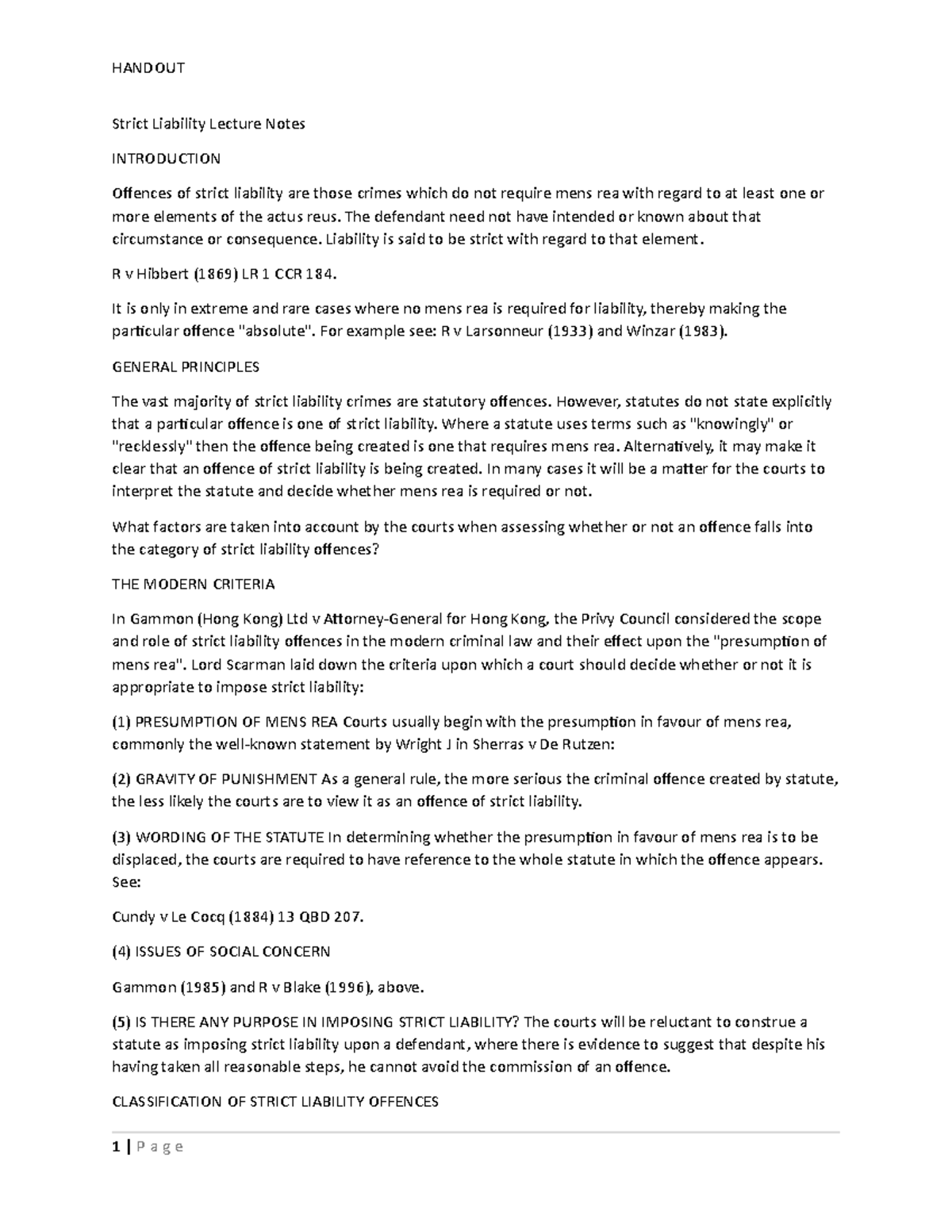 Strict Liability Law Overview: Key Concepts and Cases - Studocu