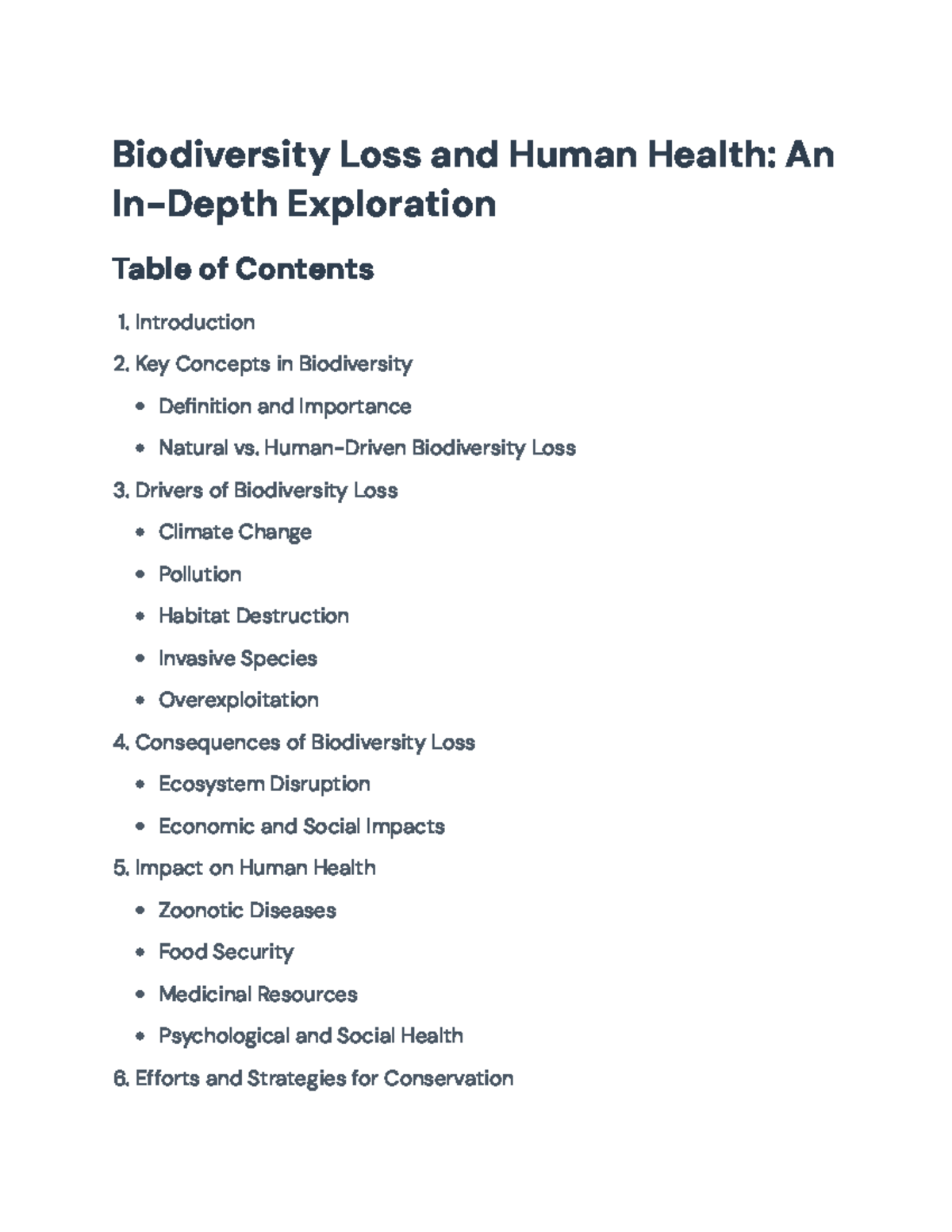 Biodiversity Loss and Human Health: Impacts and Conservation Strategies ...