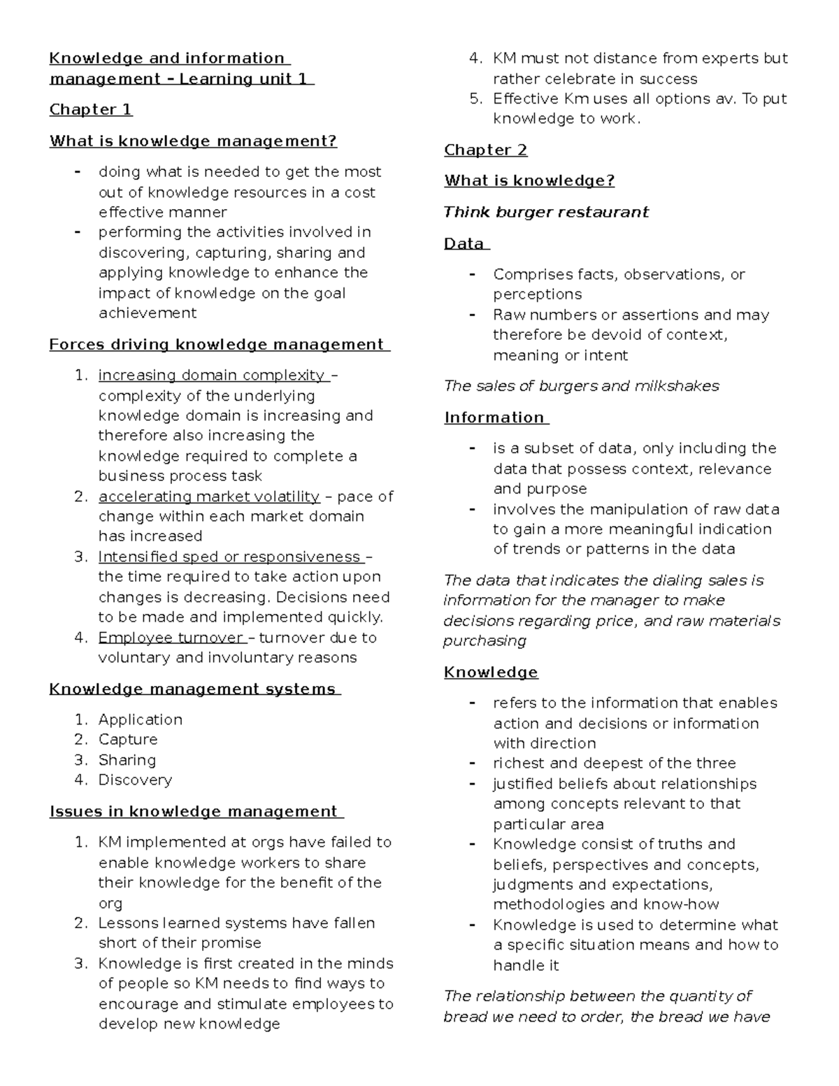 Learning Unit 1 notes - Knowledge and information management – Learning ...