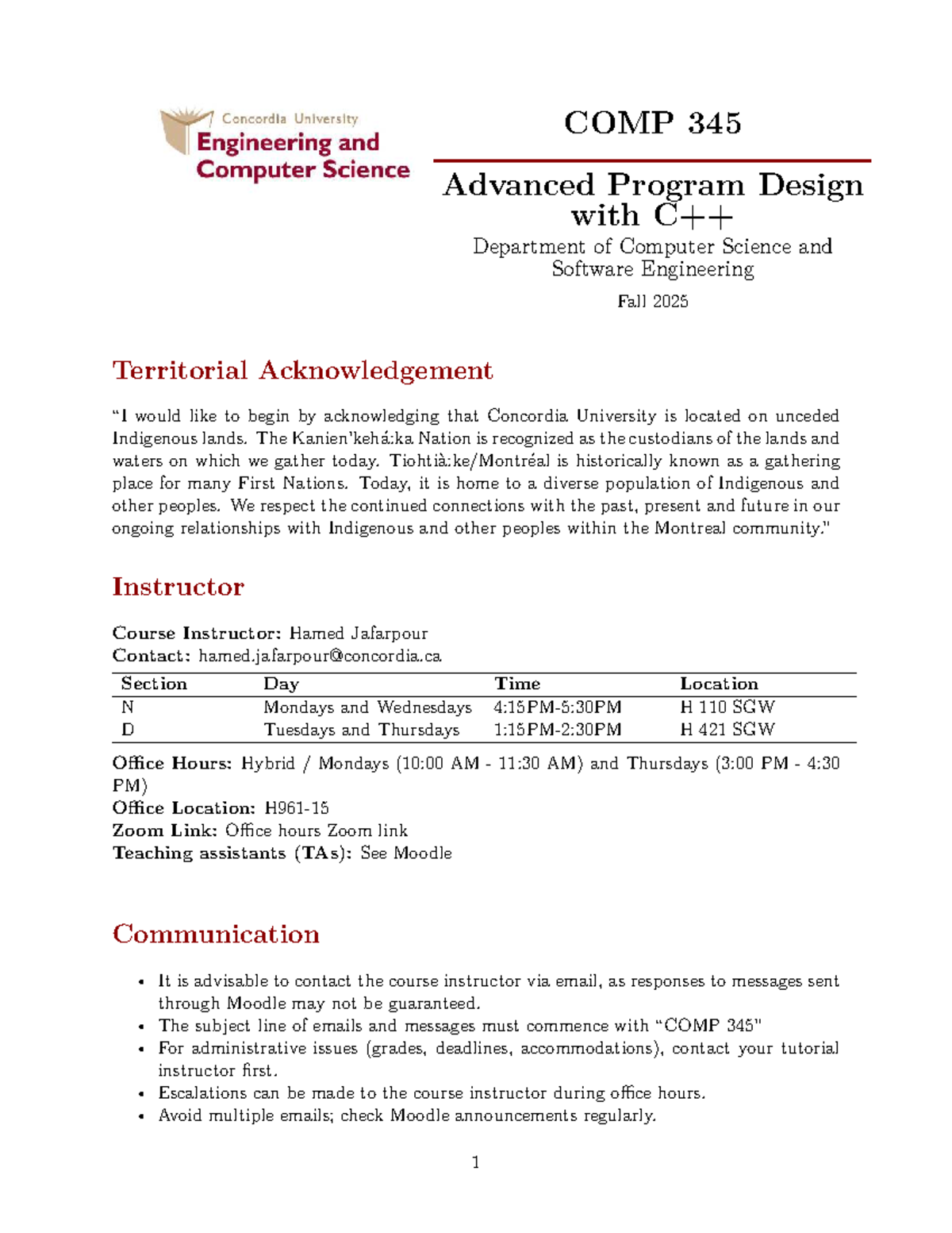 COMP 345 Course Outline: Advanced Program Design - Fall 2025 - Studocu