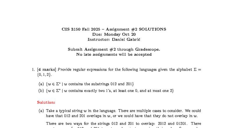 CIS 3150 Fall 2025 Assignment 2 Solutions and Explanations - Studocu