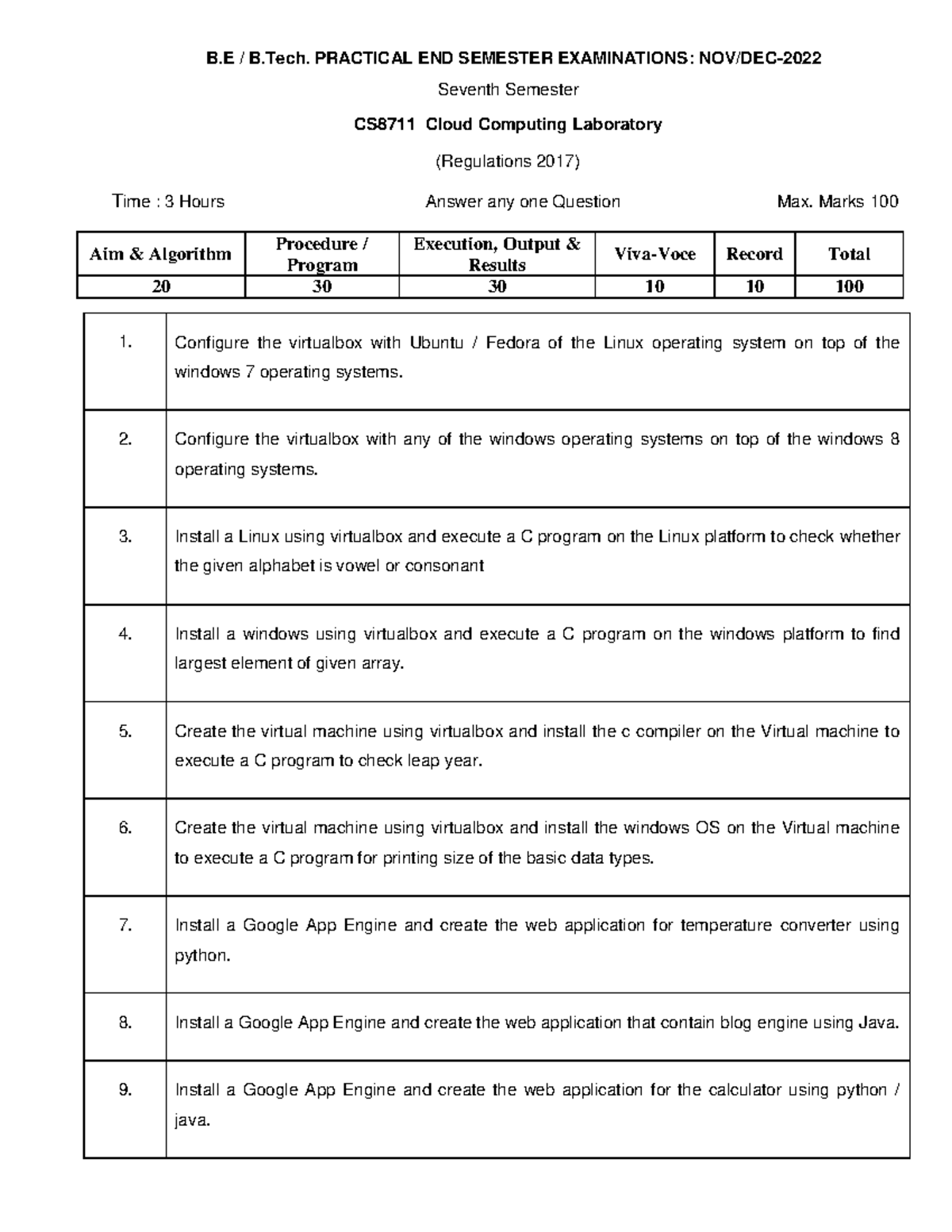 CS8711 Cloud Computing Lab: Practical Exam Questions - Studocu
