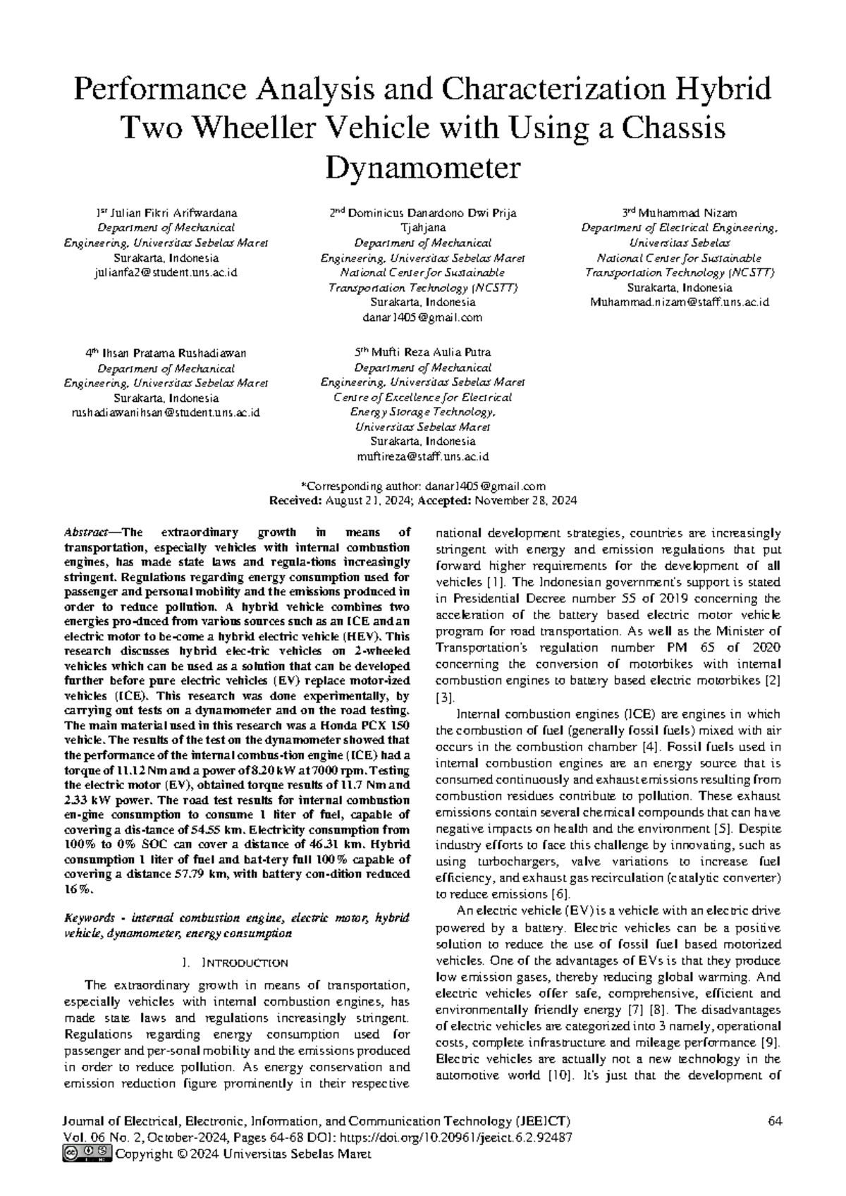Performance Analysis of Hybrid Two-Wheeler Vehicles Using Chassis ...