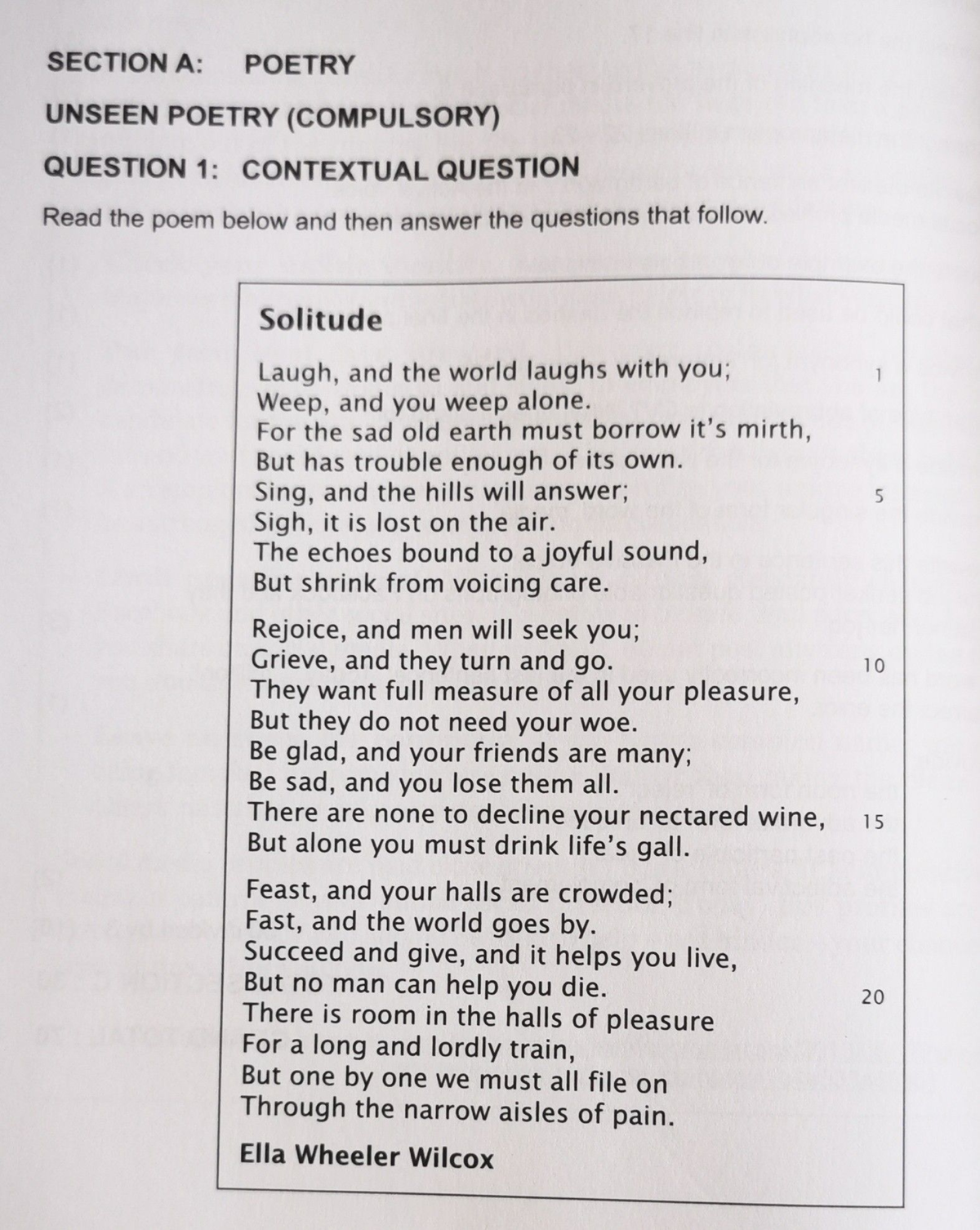 Unseen Poem 1 - Poetry - SECTION A: POETRY UNSEEN POETRY (COMPULSORY ...