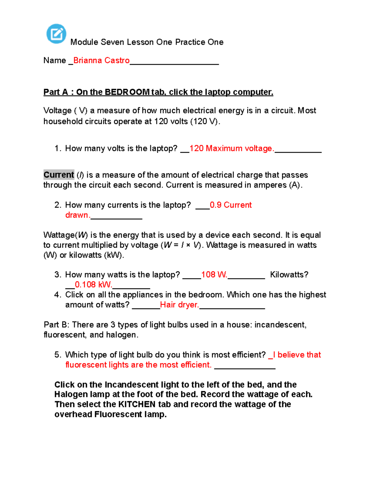 Copy of Module Seven Lesson One Activity One - Name Brianna Castro ...