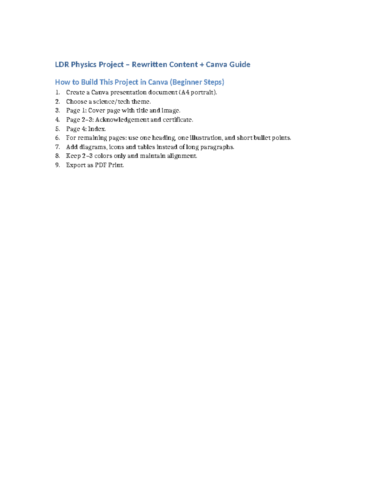 LDR Physics Project (LDR 101): Canva Guide for Beginners - Studocu