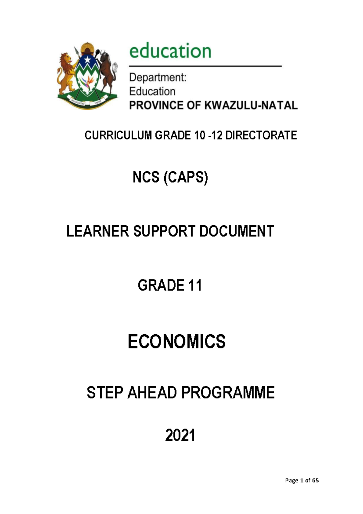Economics Curriculum Support: G11 Learner Guide (NCS CAPS) 2021 - Studocu
