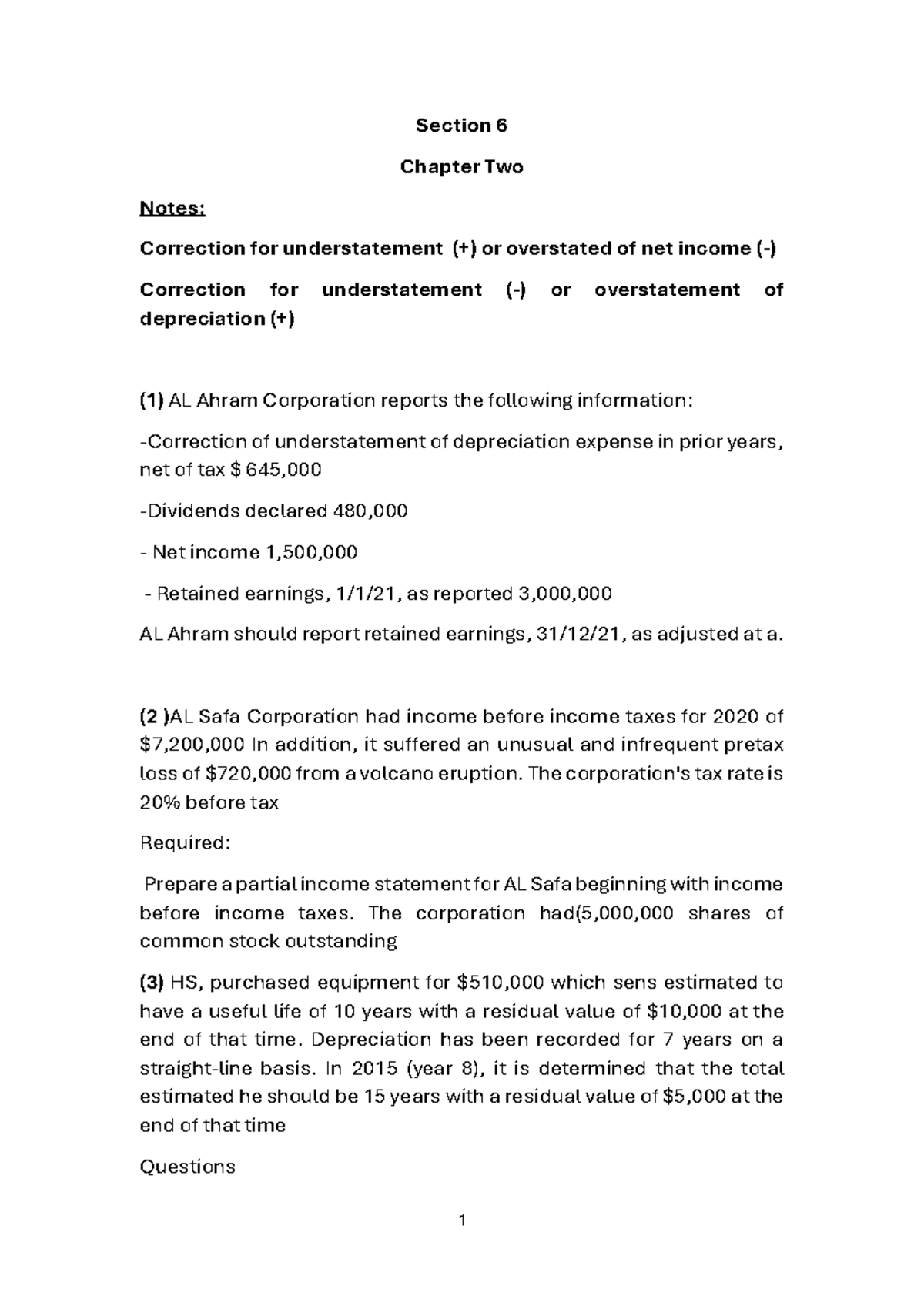 Section 6 Chapter 2 Notes: Income Statement Corrections & Depreciation ...