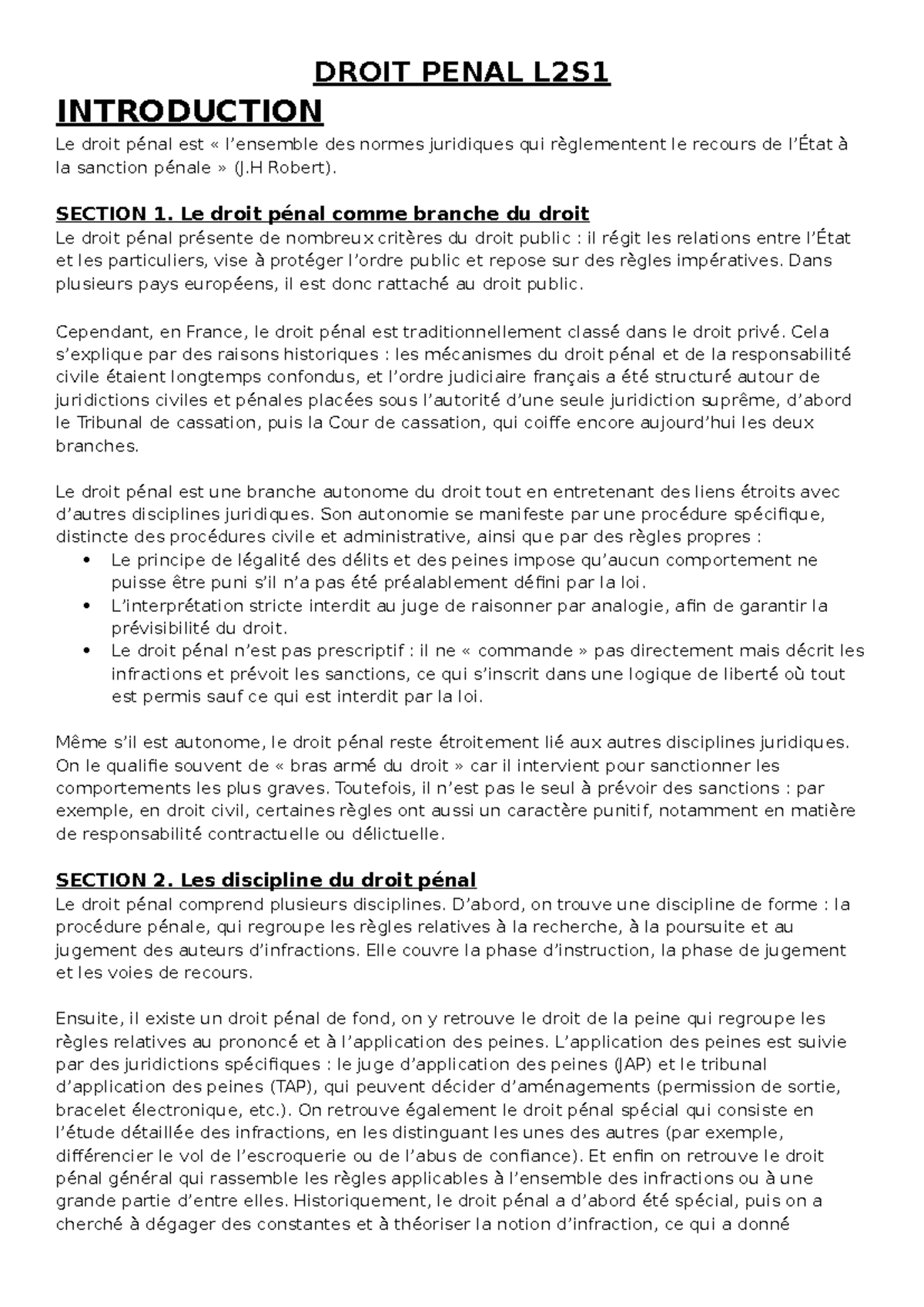 Droit Pénal L2S3 : Introduction et Concepts Fondamentaux - Studocu