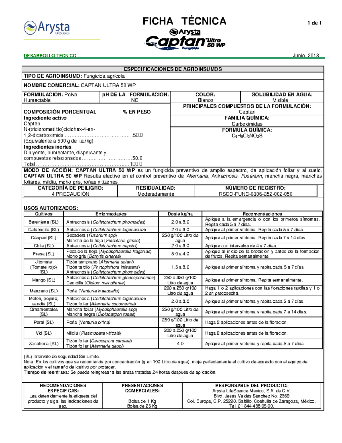 Captan Ultra 50WP - Ficha Tecnica - FICHA TÉCNICA 1 de 1 DESARROLLO ...