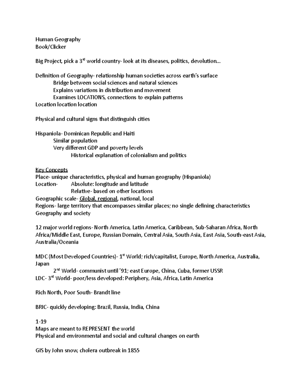 Human Geography notes - Human Geography Book/Clicker Big Project, pick ...