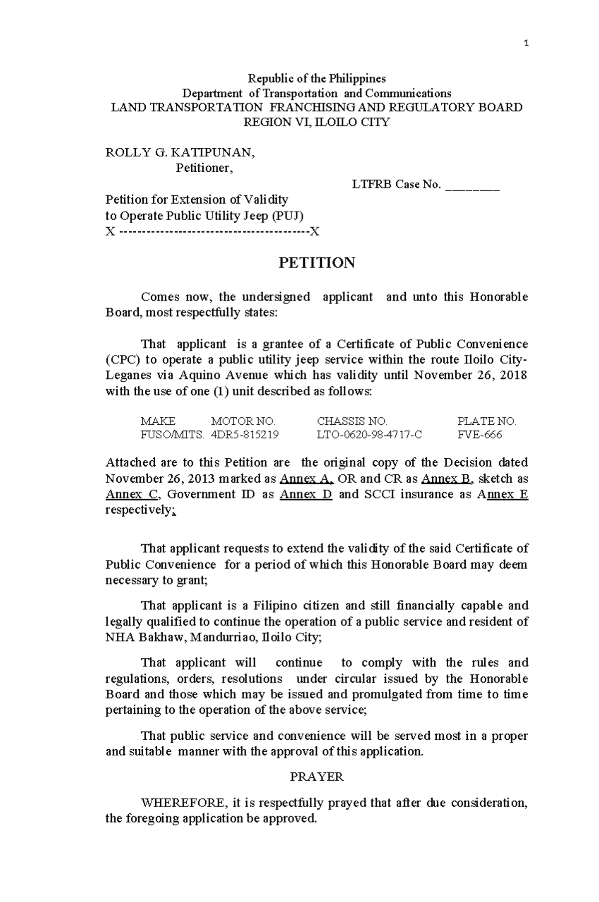 LTFRB Case No. PETITION: Renewal of PUJ Franchise Application - Studocu