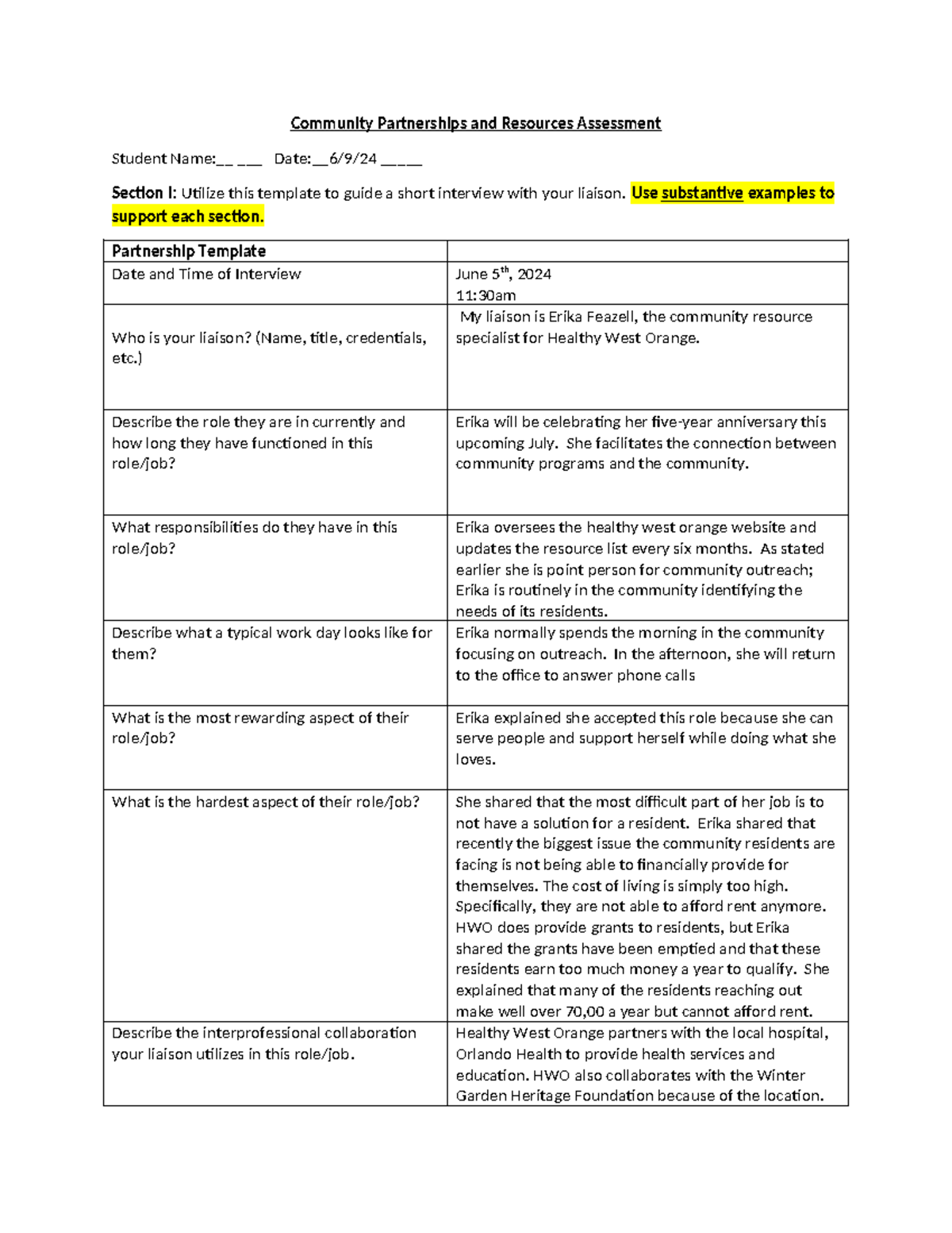 Week 5 Community Partnerships: Assessment Template & Resource Overview ...