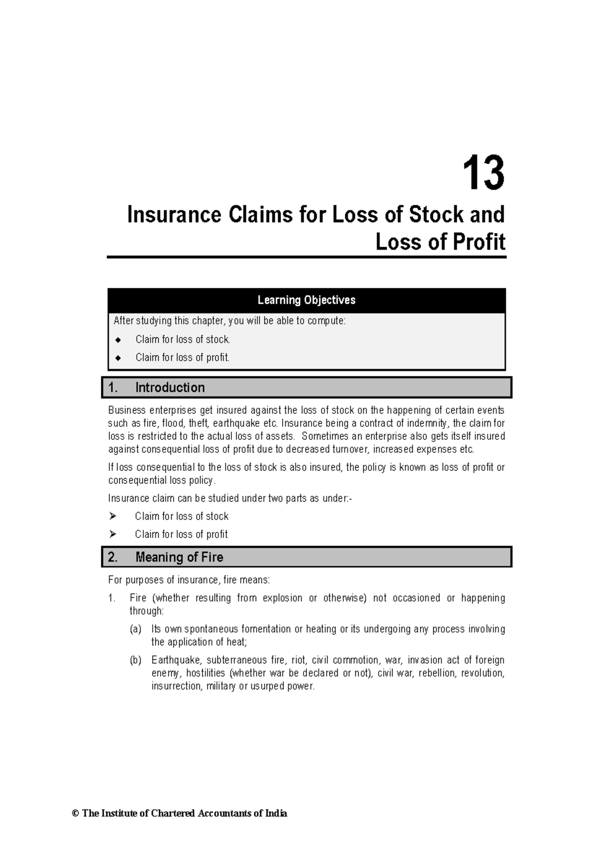 Chapter 13 - Insurance Claims: Stock Loss & Profit Loss Analysis - Studocu