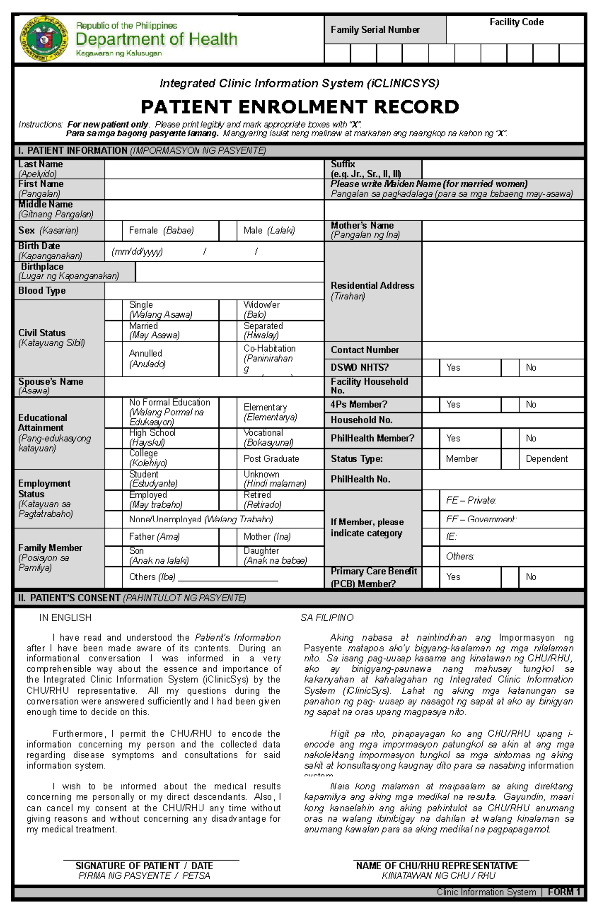 iCLINICSYS Patient Enrolment & Treatment Record Instructions - Studocu