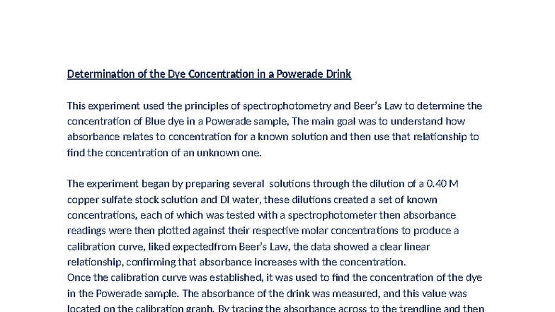 Determination of Blue Dye Concentration in Powerade - G6 Lab Report ...
