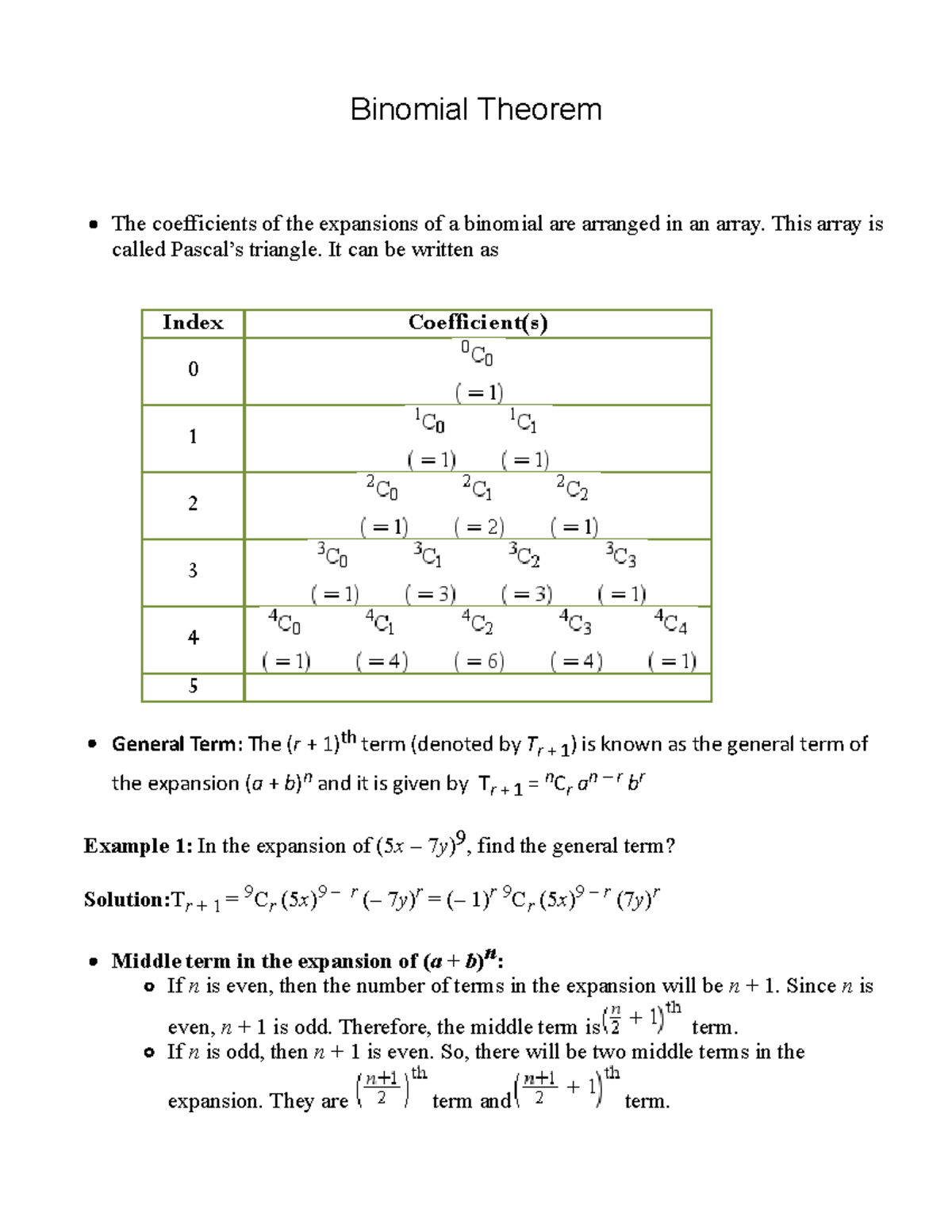 Binomial Theorem - Practice Worksheet for Expansions - Studocu