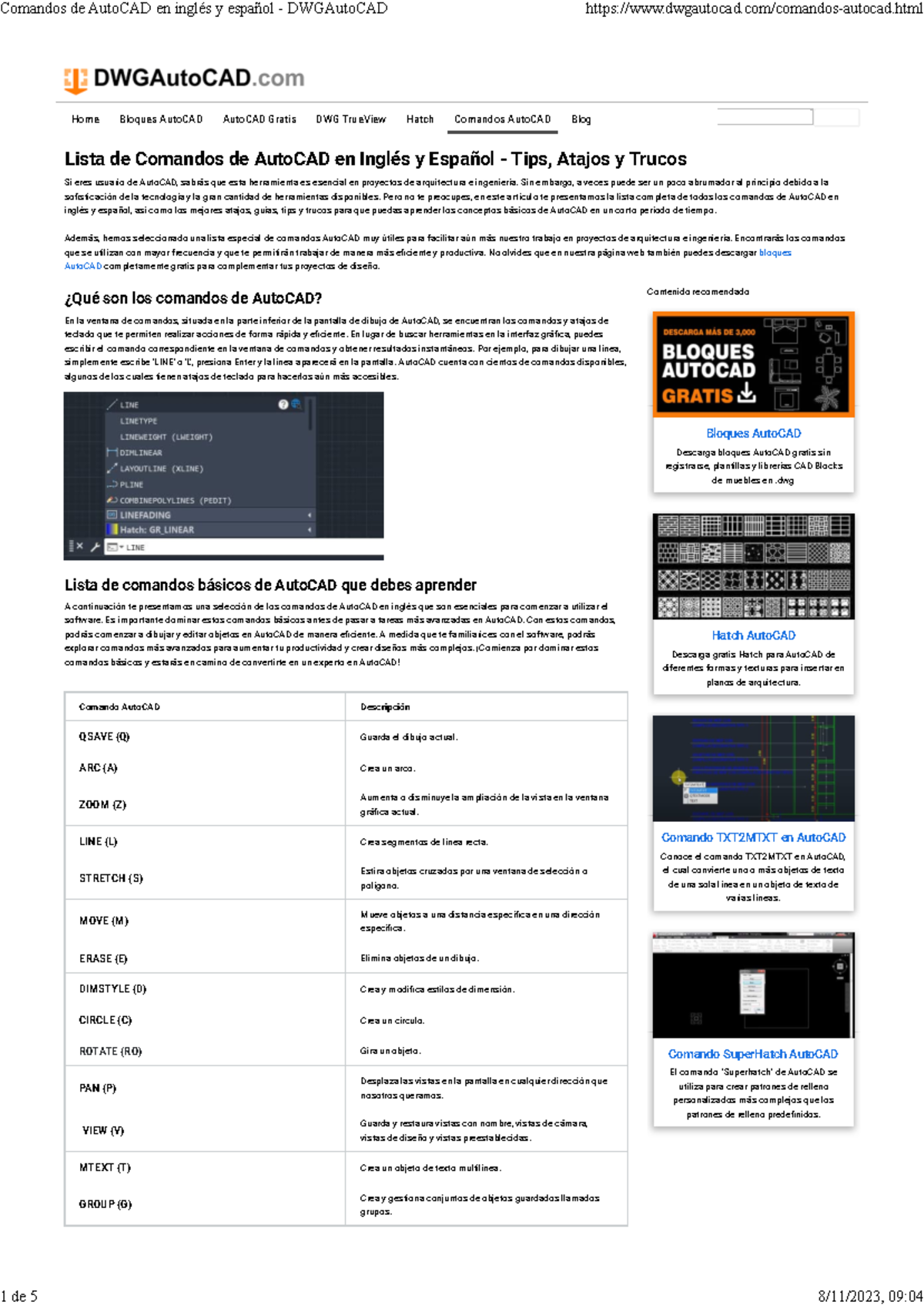 Comandos de Auto CAD en inglés y español - DWGAuto CAD - Lista de ...