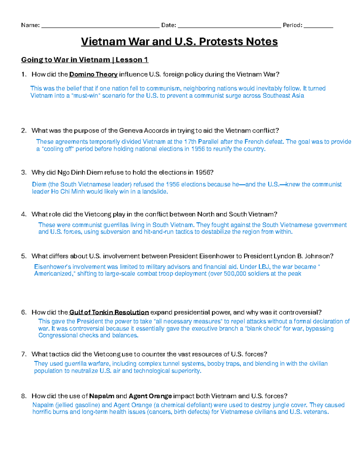 Vietnam War & U.S. Protests: Lesson 1-6 Notes - Studocu