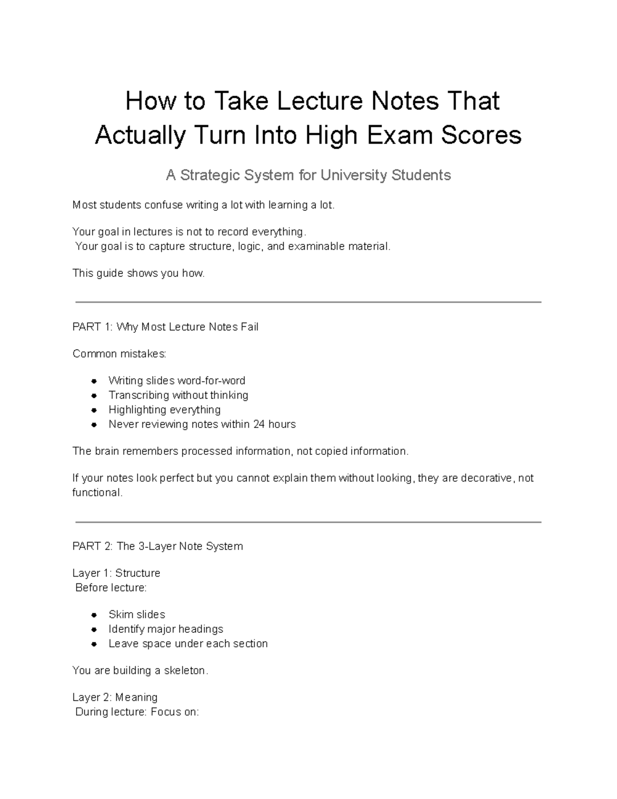 Effective Lecture Note-Taking Strategies for High Exam Scores - Studocu