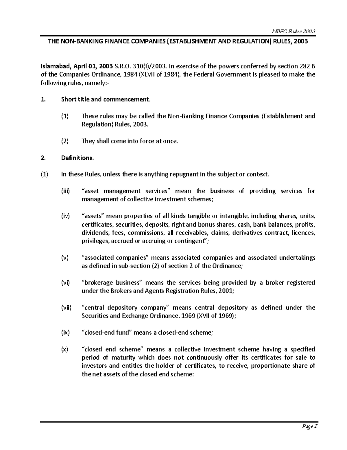 NBFC Rules 2003: Establishment & Regulation Guidelines - Studocu