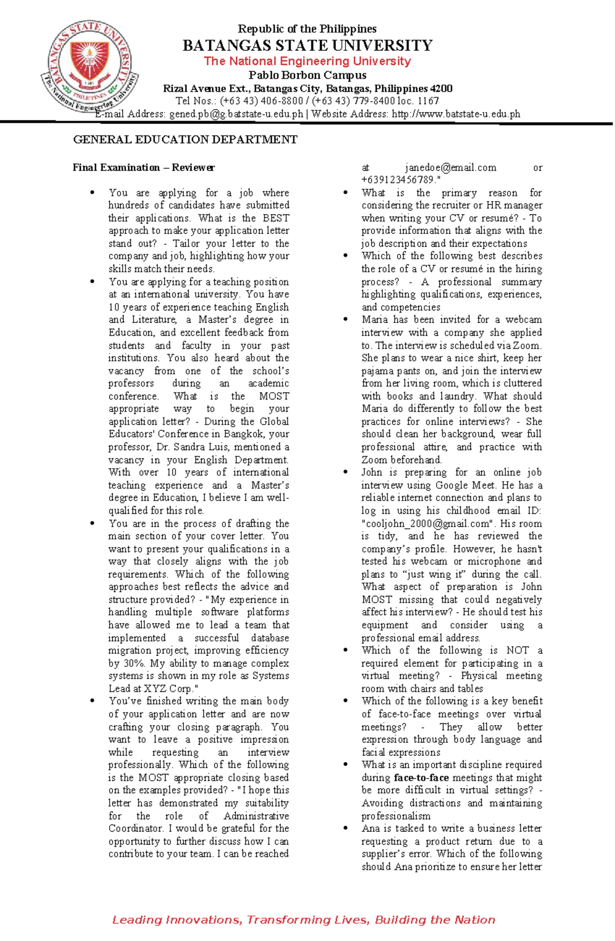 GED 106 Final Exam Reviewer: Job Application & Academic Writing Tips ...