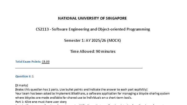 AY2526Sem1 CS2113-Mock-Answers - NATIONAL UNIVERSITY OF SINGAPORE CS2113 - Software Engineering ...