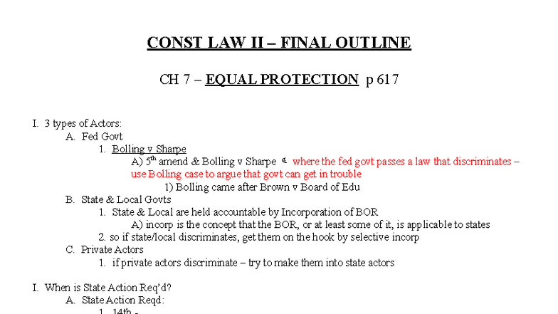 CONST LAW II FINAL OUTLINE: EQUAL PROTECTION ANALYSIS & CASES - Studocu