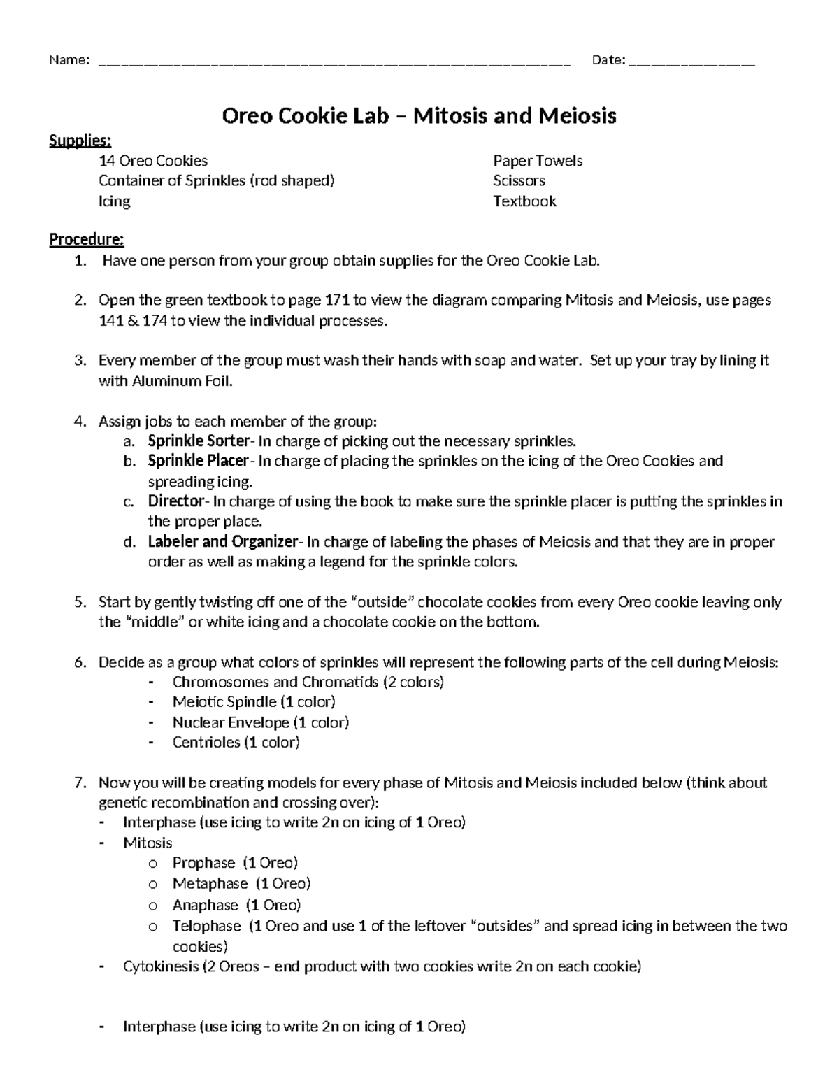 Oreo Cookie Lab: Exploring Mitosis & Meiosis (Biology 101) - Studocu