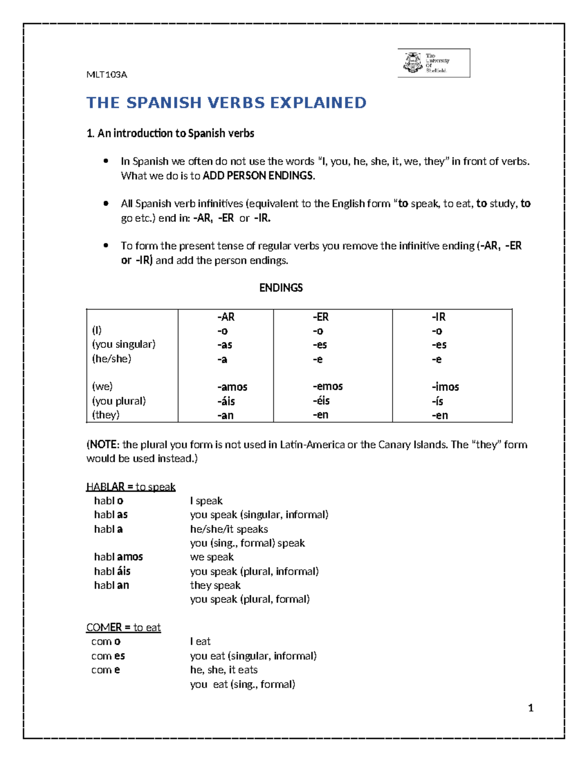 Spanish Verbs Overview: Infinitives, Endings, and Pronouns Explained ...